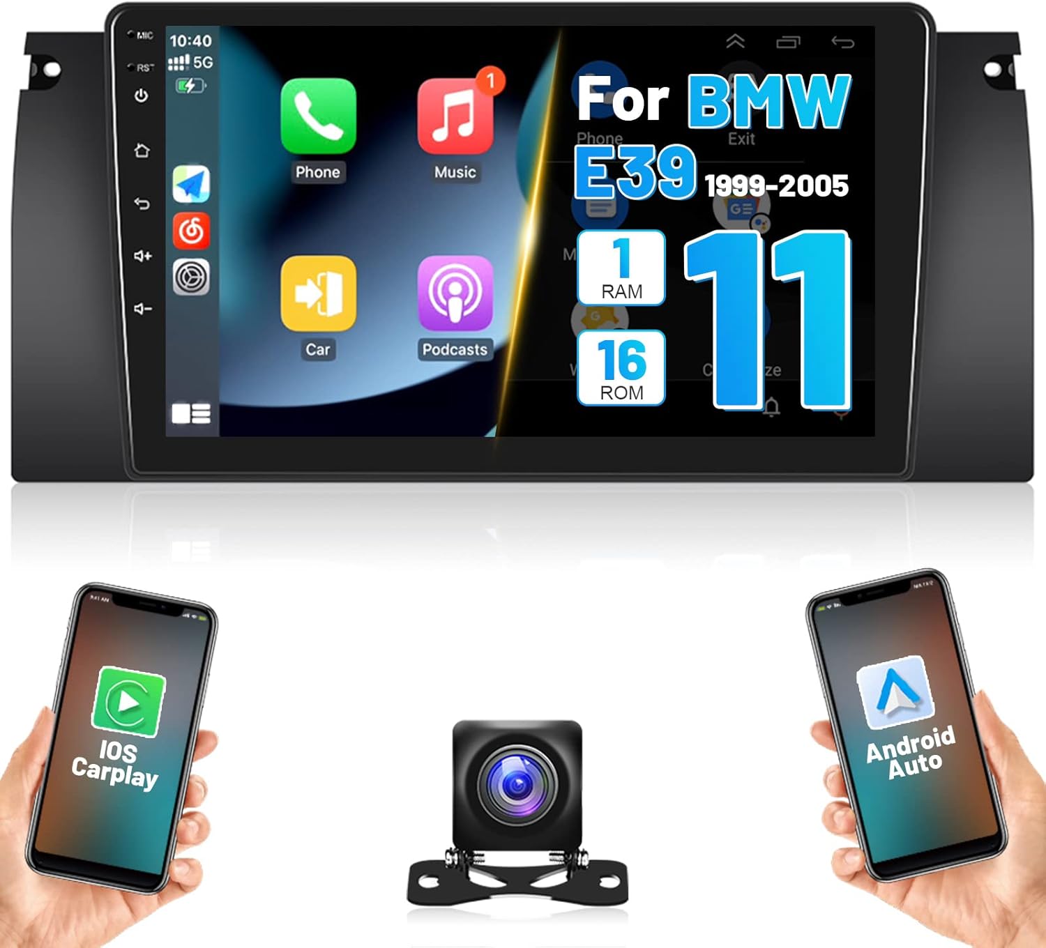 Android 11 Radio Coche con GPS Carplay Android Auto para BMW E39 1999 ...