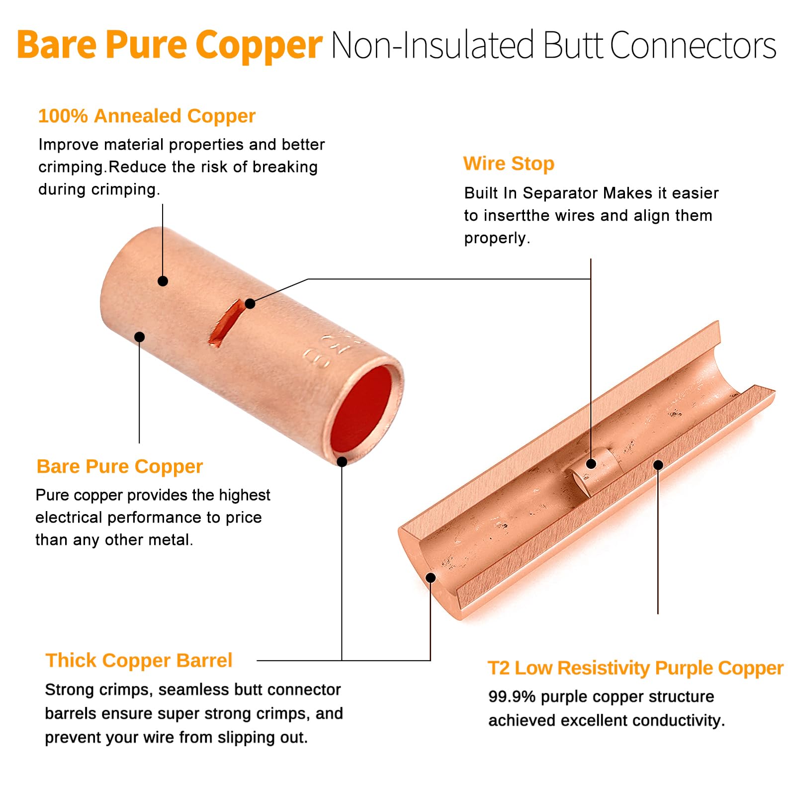 Snapklik.com : SVAAR 26-6 Gauge Non Insulated Butt Connectors 500PCS ...