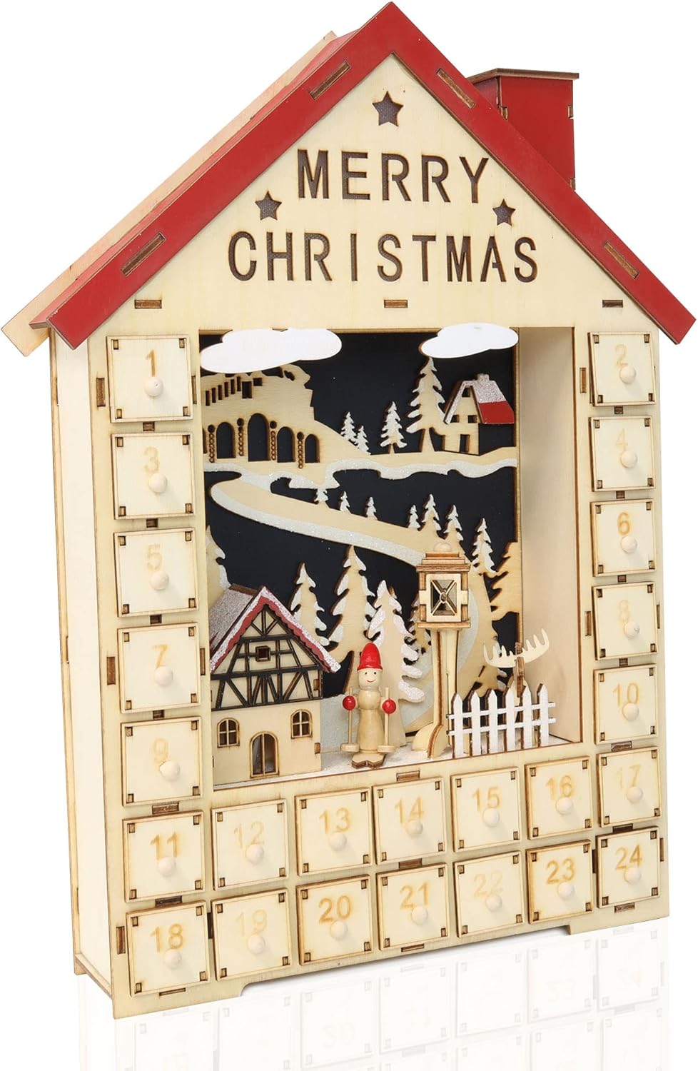 Amazon.com: Snowy Village Advent Calendar with Lights - Fillable Advent ...