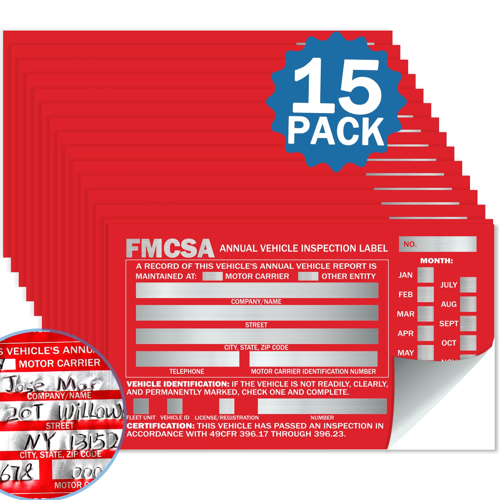 Amazon.com: PUNCHMAN Red DOT Annual Vehicle Inspection Stickers - 15 ...