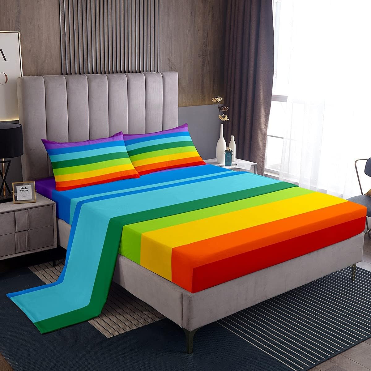 Amazon.com: Erosebridal Rainbow Bed Sheets King Size,Rainbow Stripes ...