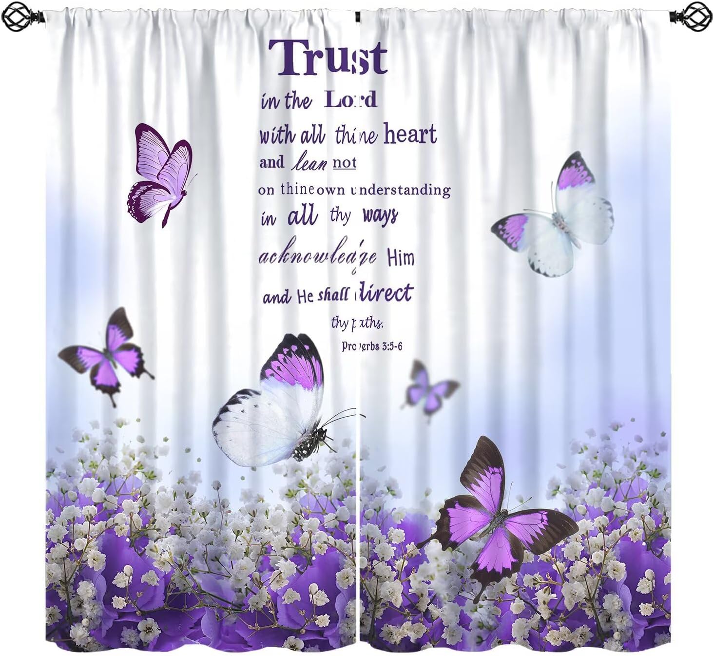 Amazon.com: Bible Christian Scripture Curtain Purple Flower Butterfly ...