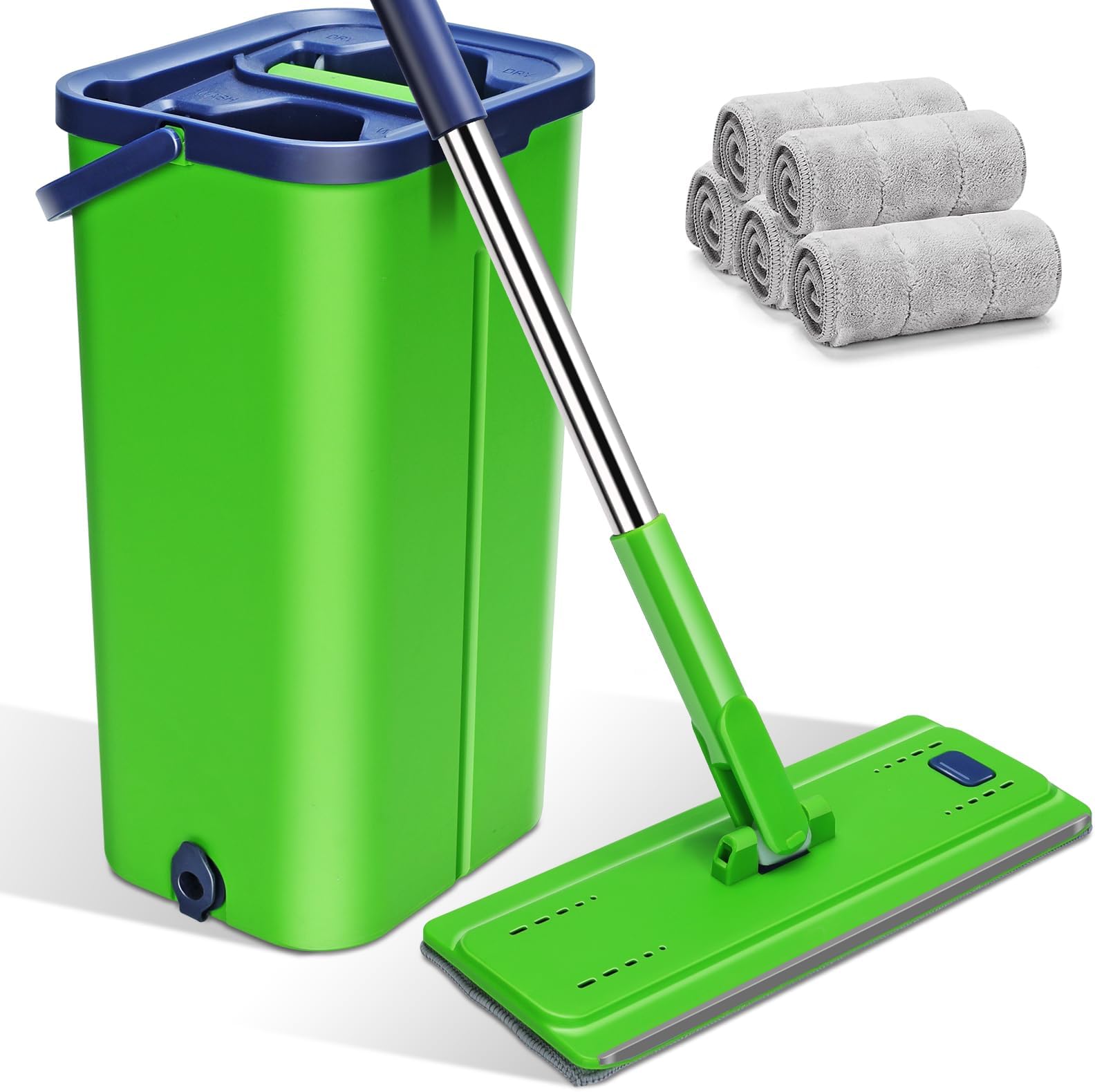 MASTERTOP Wischmopp Set mit Eimer, 2 in 1 Bodenwischer mit 138cm ...