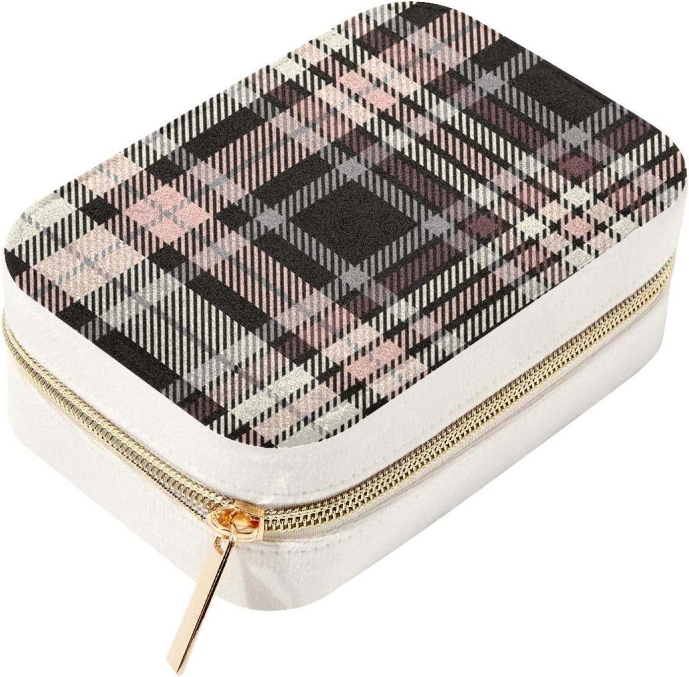 Amazon.com: Classic Plaid Check Pattern Black Pink Gray Travel Jewelry ...