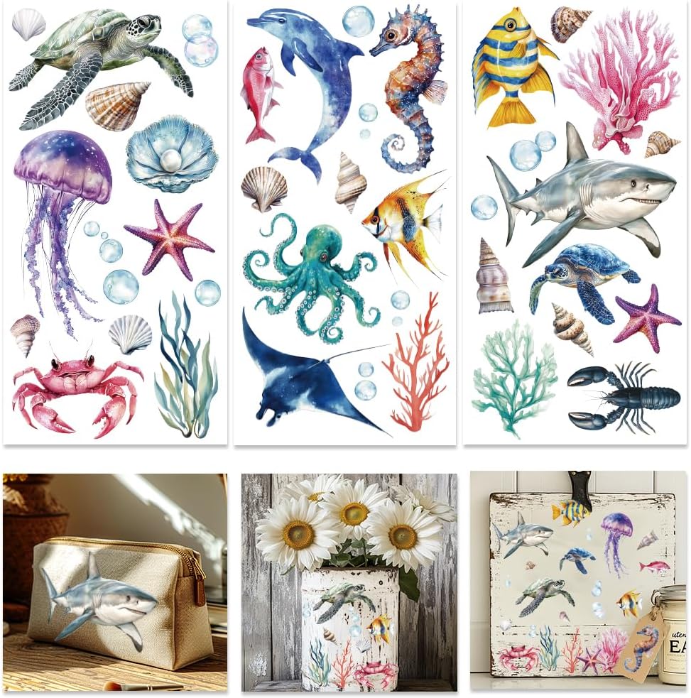 Amazon.com: INFUNLY 3 Sheets Oceans Animals Rub on Transfers for Crafts ...