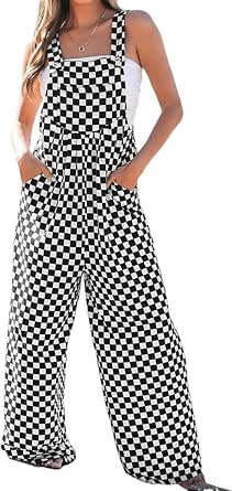 Amazon.com: Melliflo Womens Classic Checkered Bib Overalls Black White ...