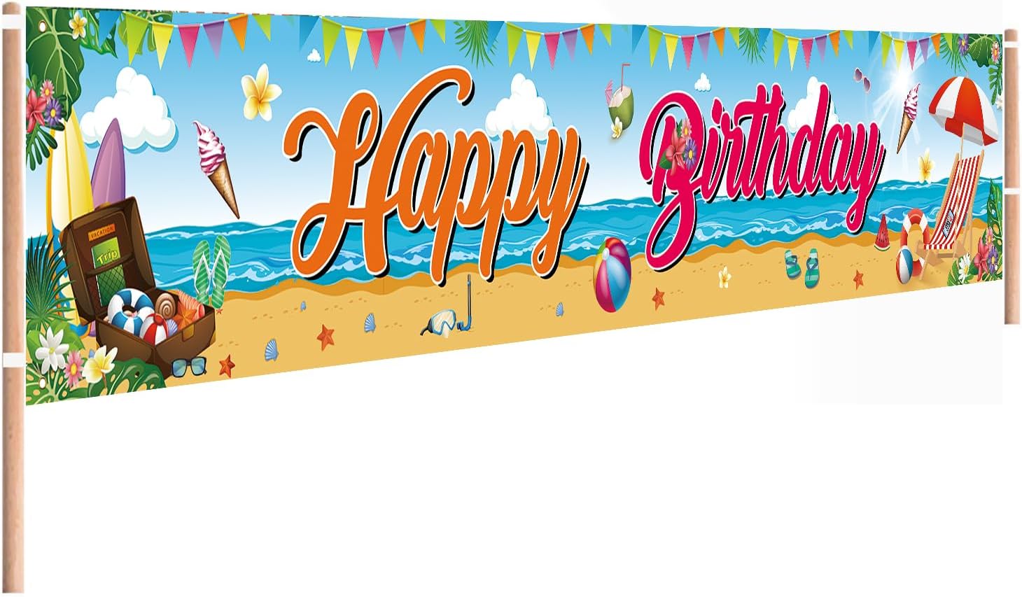Amazon.com: Large Size Summer Beach Birthday Banner, Outdoor Happy ...