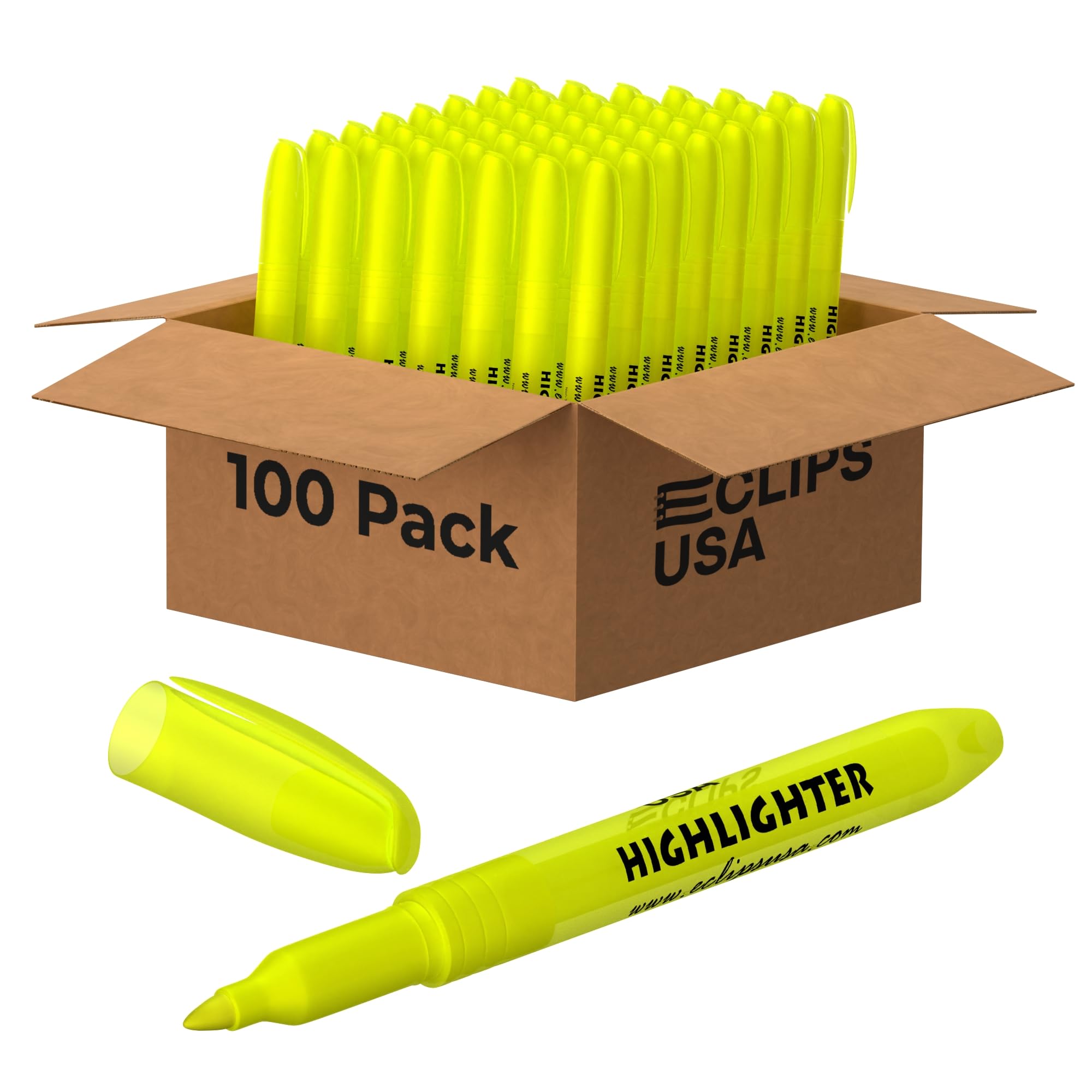 Amazon.com : E-CLIPS USA Highlighter, Highlighters Bulk, Slim Yellow ...