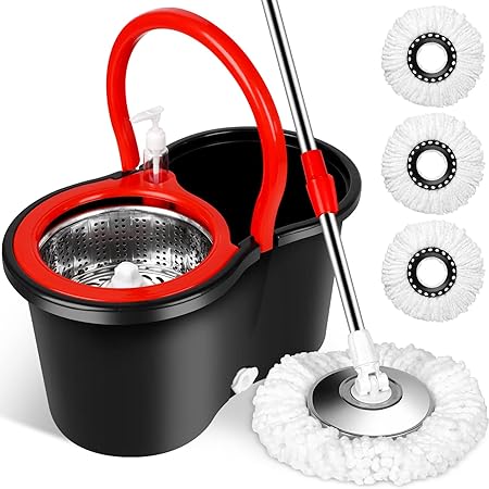 Amazon.com: Mop and Bucket with Wringer Set on Wheels, 360 Spinning Mop ...