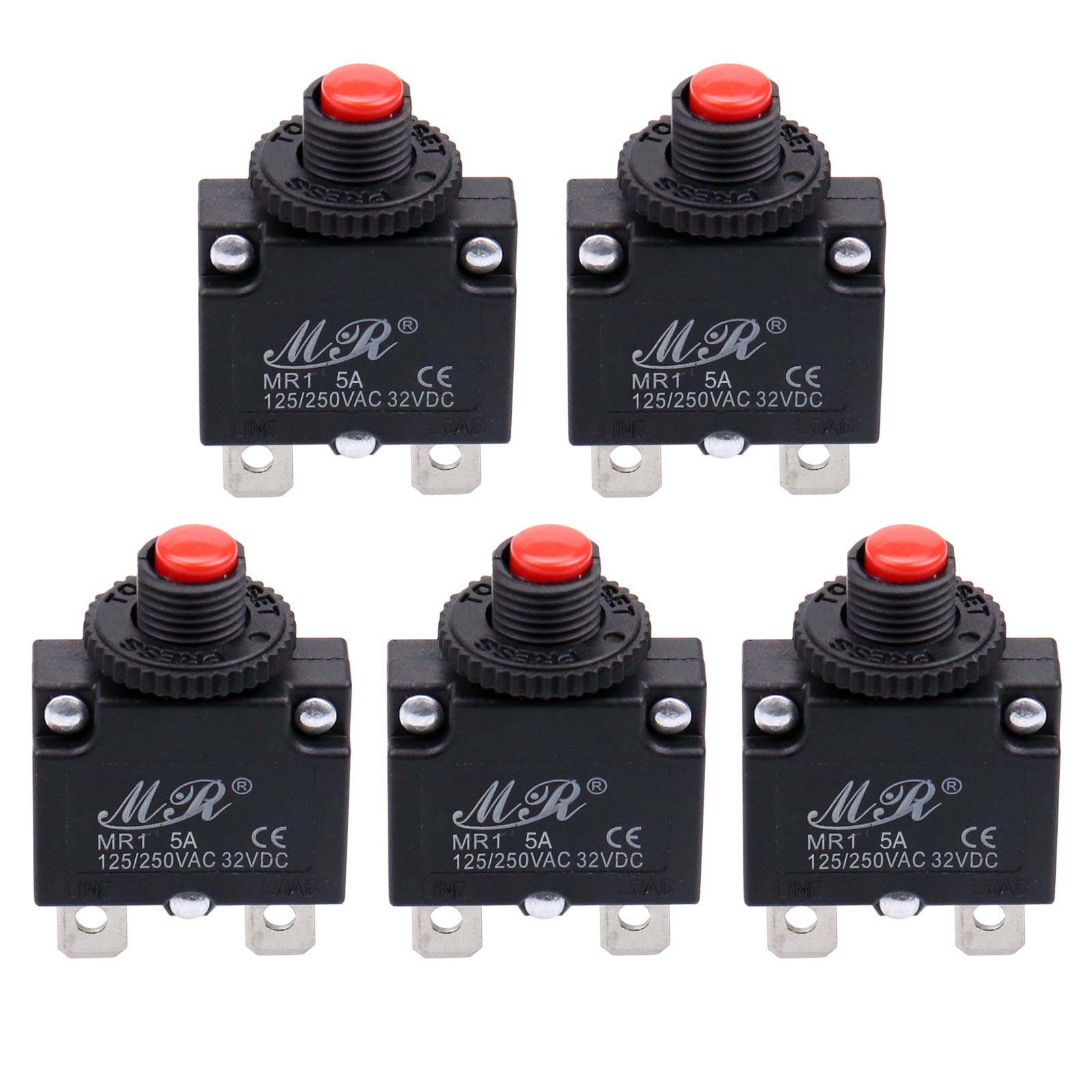 Snapklik.com : 5 Amps Thermal Circuit Breakers, 125/250V AC 32V DC Push ...
