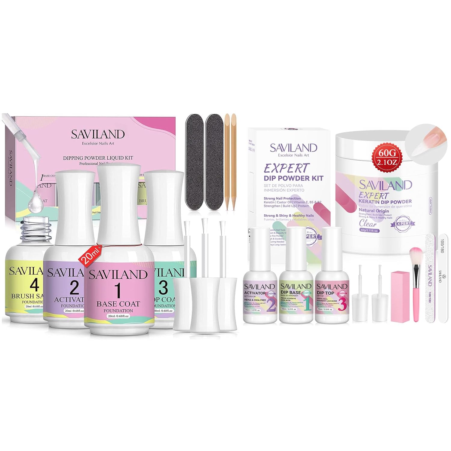 Amazon.com: Saviland Dip Powder Liquid Set and Clear Nail Dip Powder ...