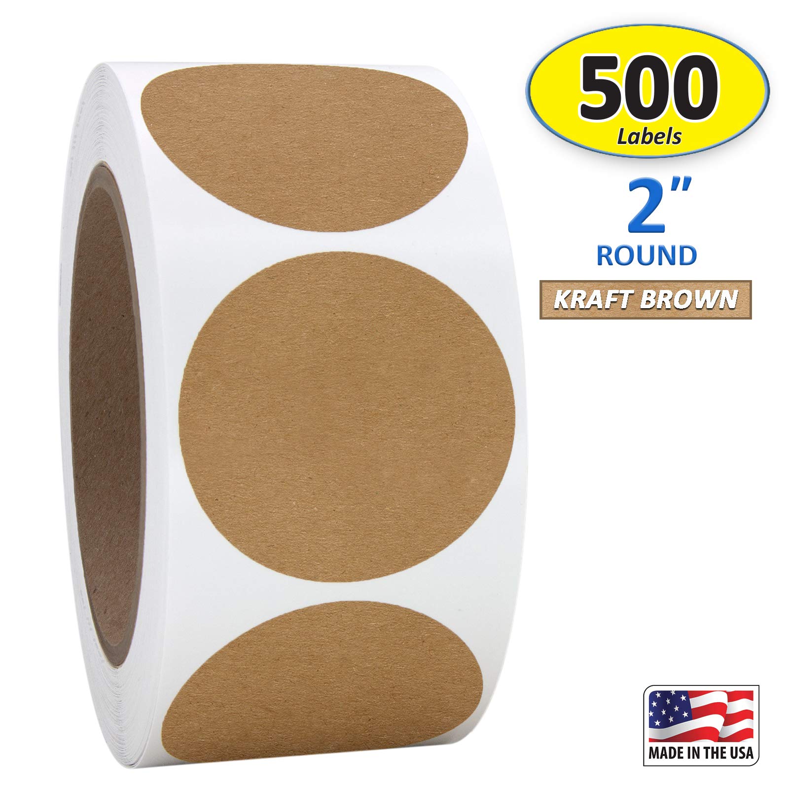 Buy 2" Kraft Brown Round Color Coding Circle Dot Labels on a Roll, 500 ...
