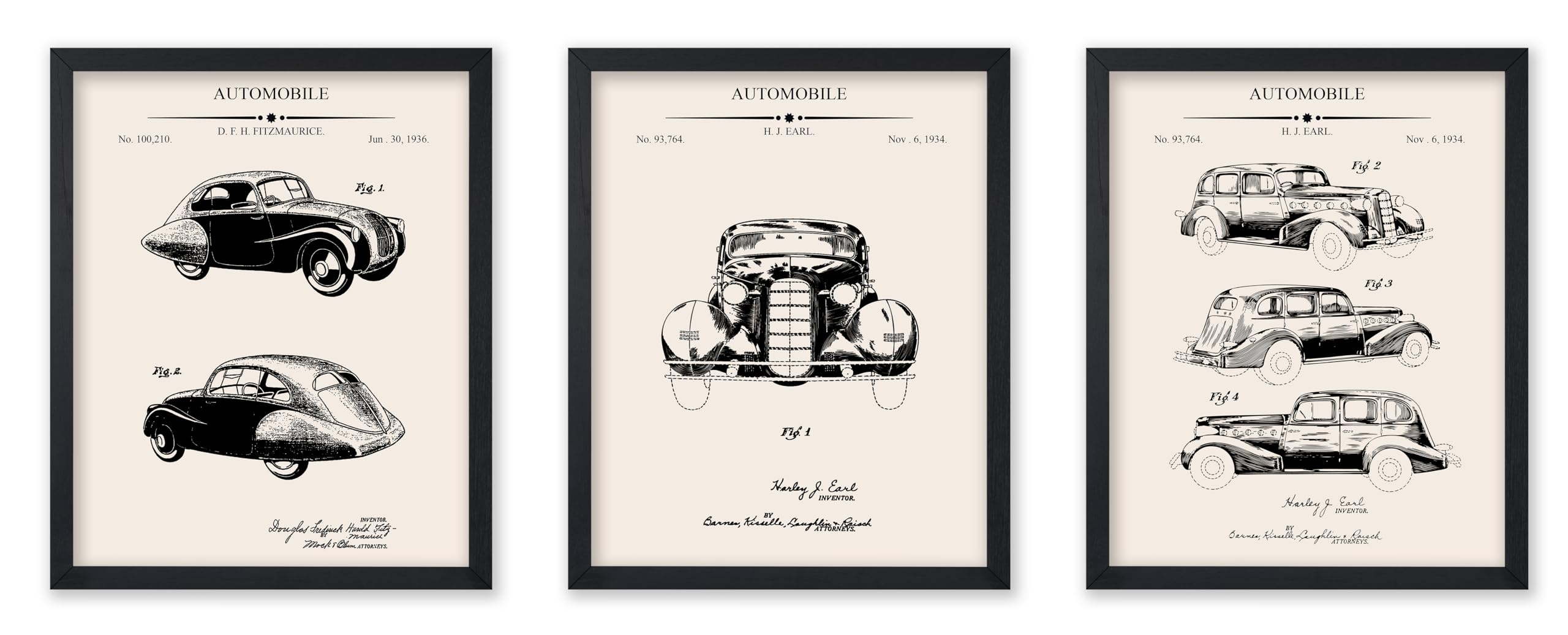 Amazon.com: Poster Master 3-Piece Vintage Cars Blueprint Poster ...