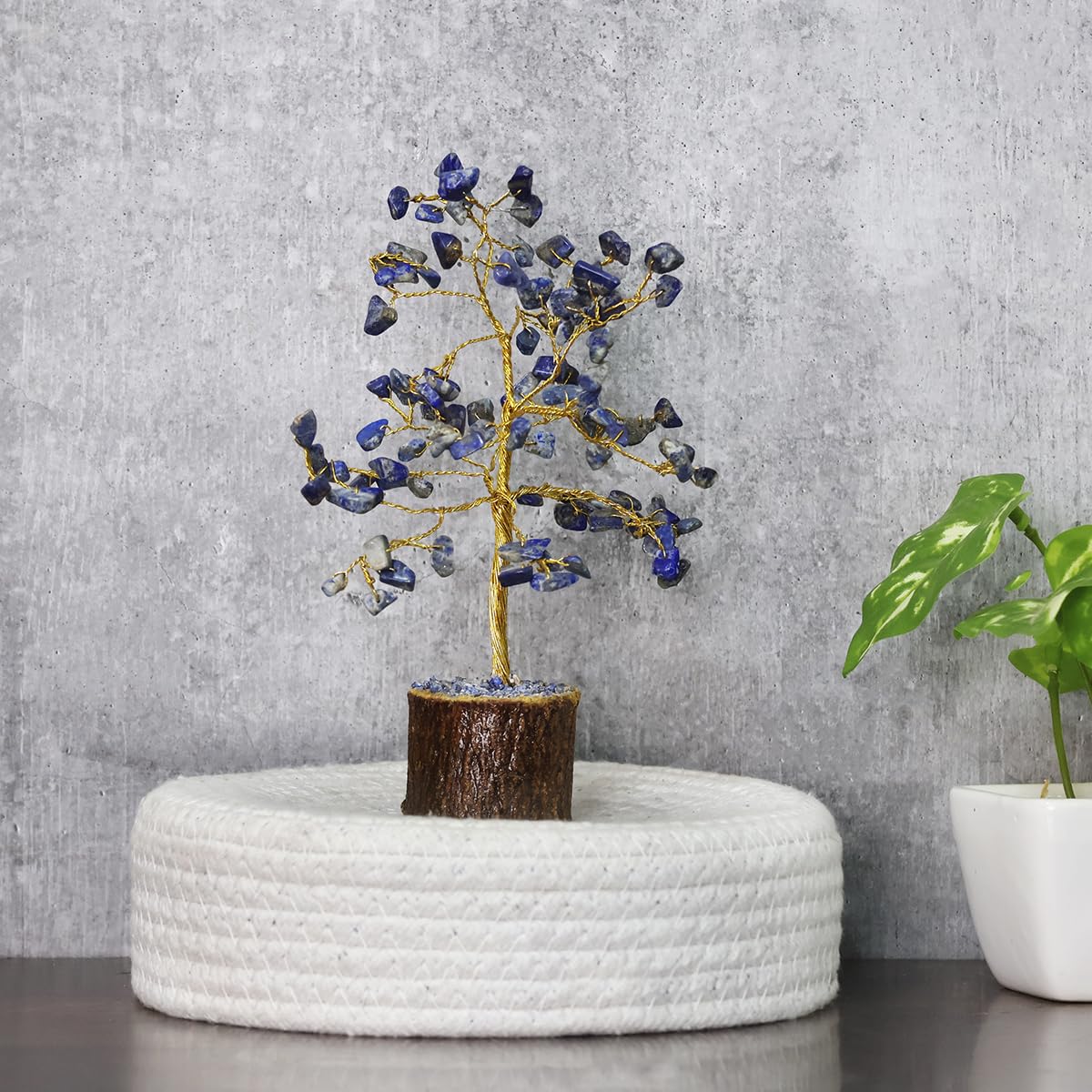 Buy Shubhanjali Crystal Lapis Tree 100 Beads Gold Wire | Crystal Lapis ...