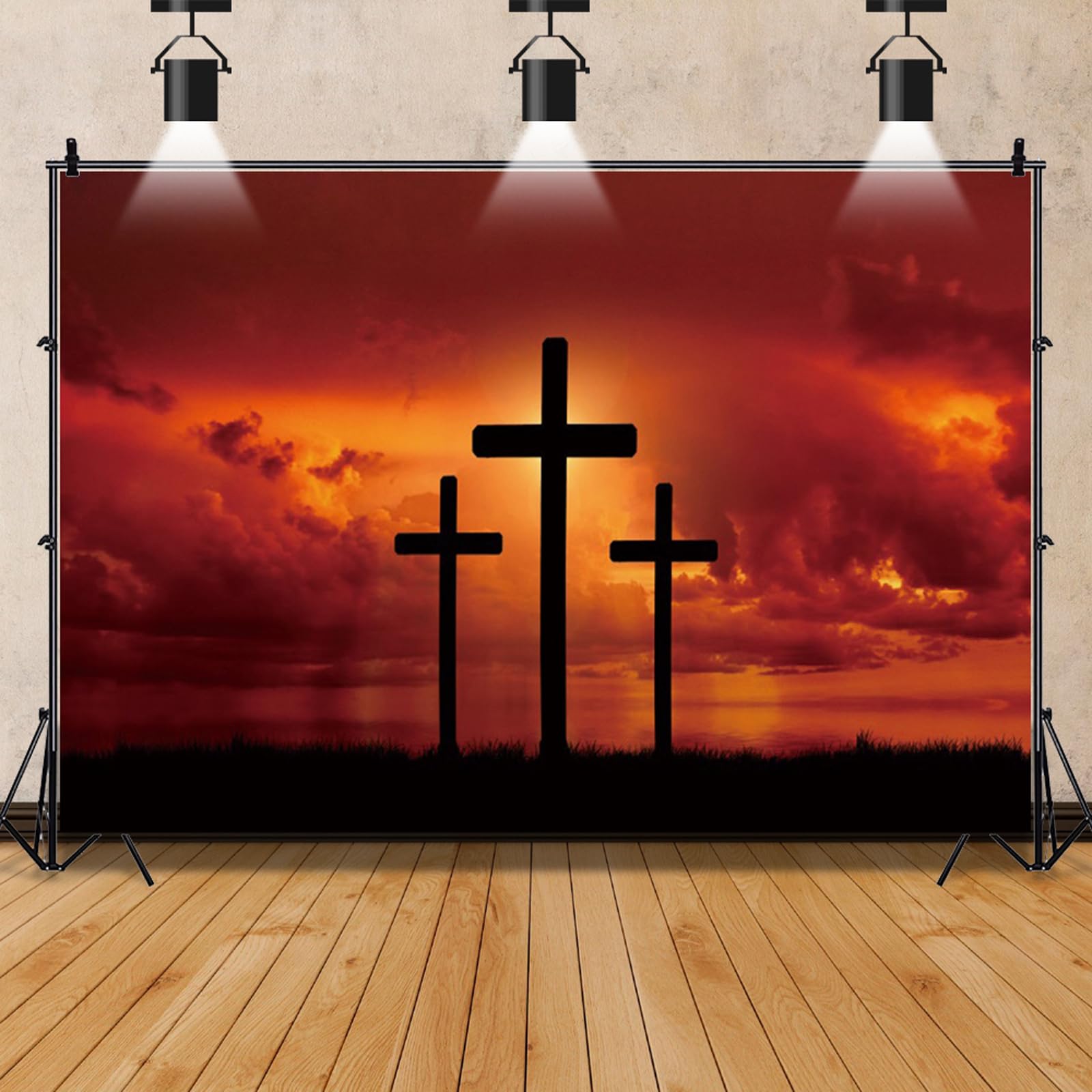 Amazon.com : 7x5ft Jesus Christ Cross Backdrop Three Crosses Sunset Sky ...