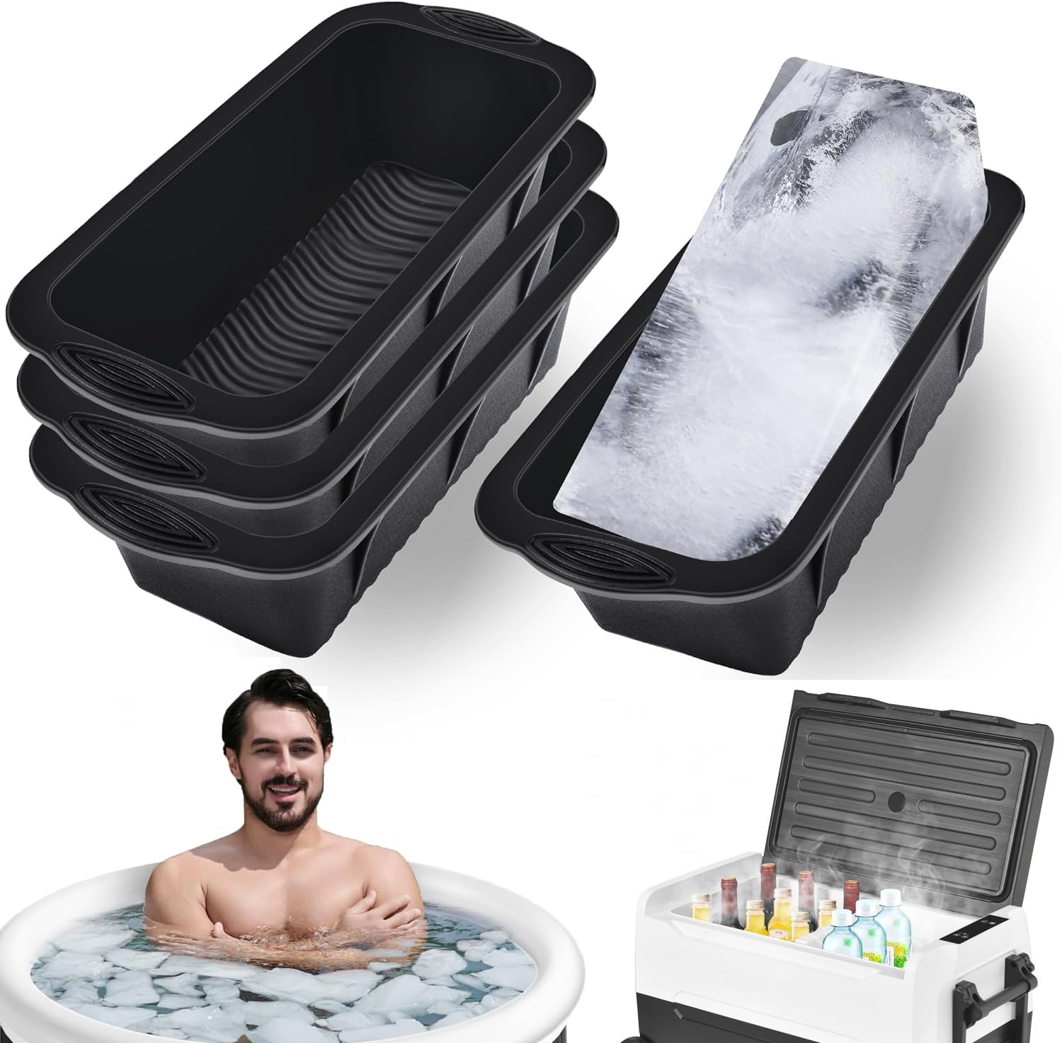 Large Ice Block Mold Set - 4-Pack Silicone Ice Cube Molds, Creates 8.8 ...