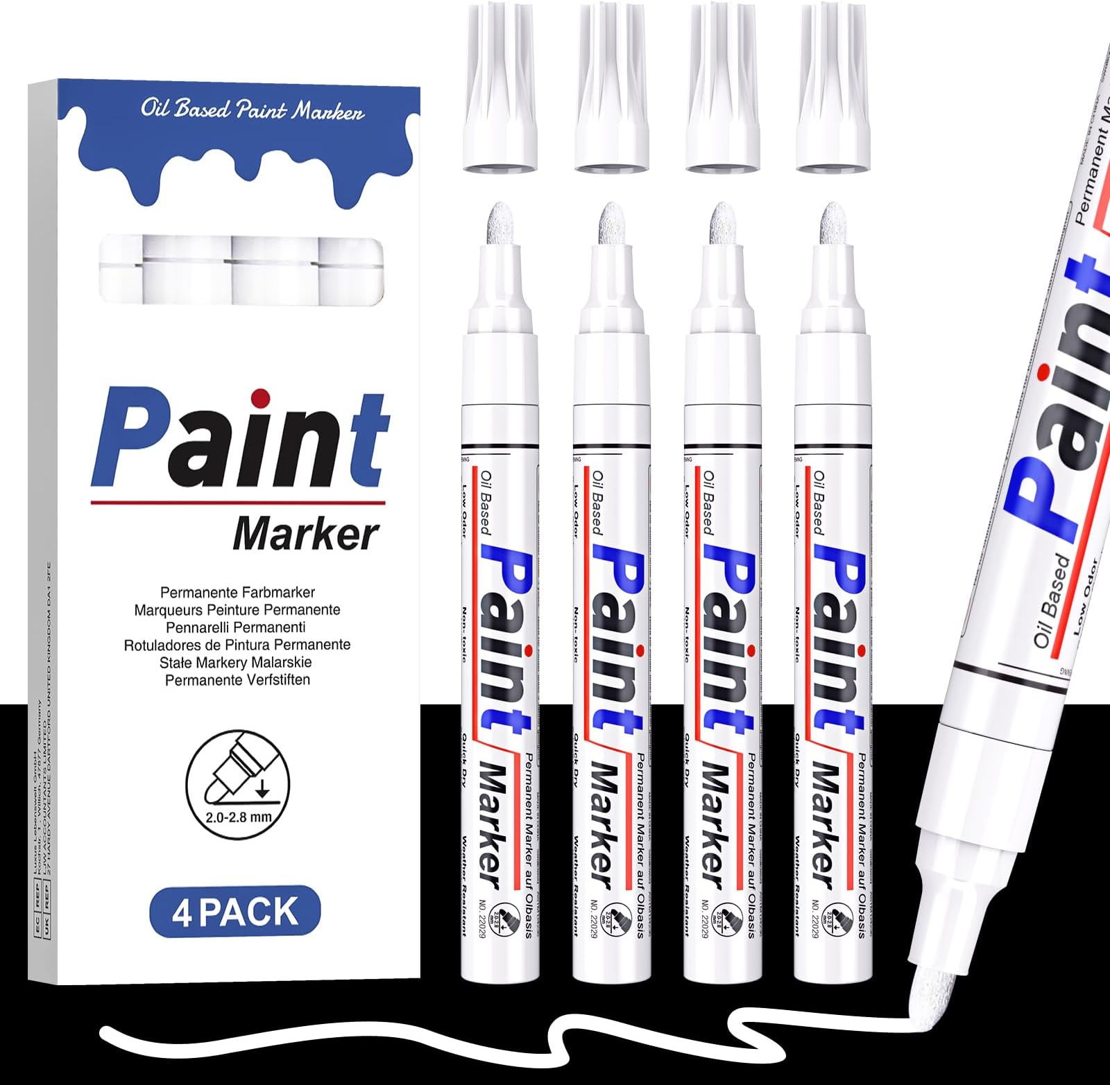 AOSUCO White Paint Pens, Permanent Paint Markers, 2-2.8mm Round Tip ...