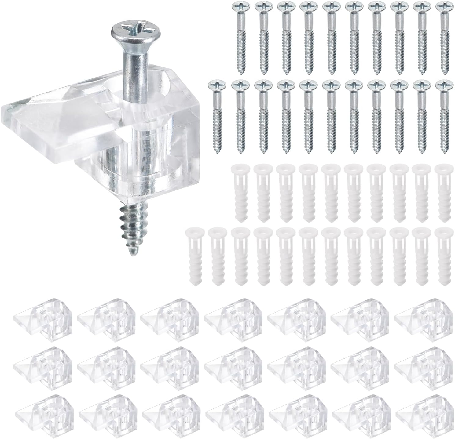 uxcell 50Set Glass Retainer Clips Kit, 21mm Plastic Glass Cabinet Clips ...