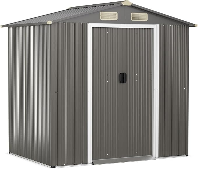 TANGZON 6 x 4 FT Metal Garden Shed, Galvanized Steel Outdoor Tool ...