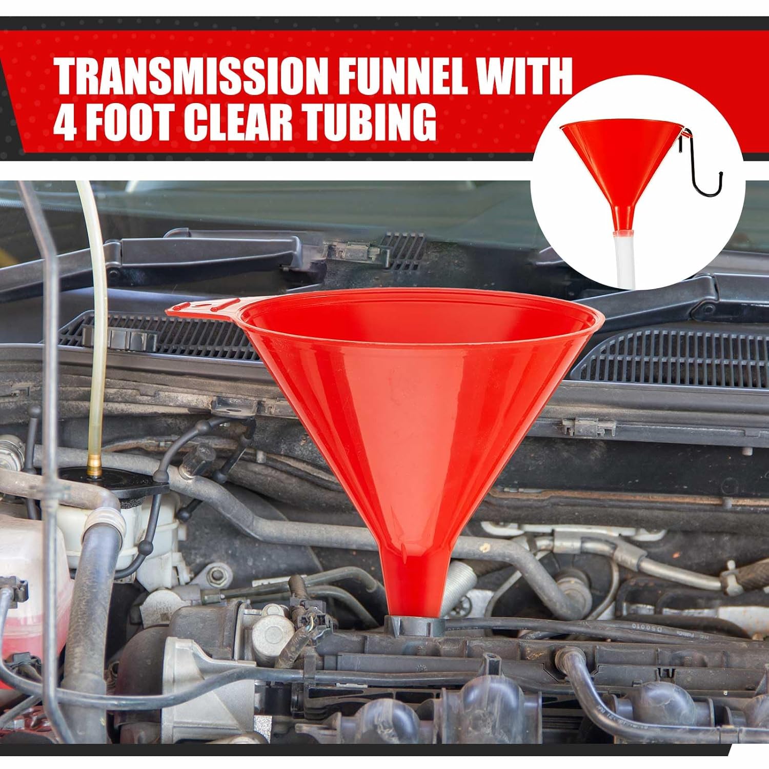 Nuanchu 2 Pcs Transmission Funnel with 4 Foot Long Clear Tubing and ...