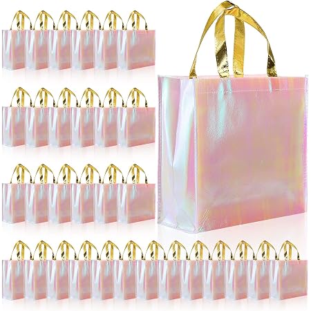Amazon.com: Set of 12 Iridescent Glossy Reusable Grocery Bags Reusable ...