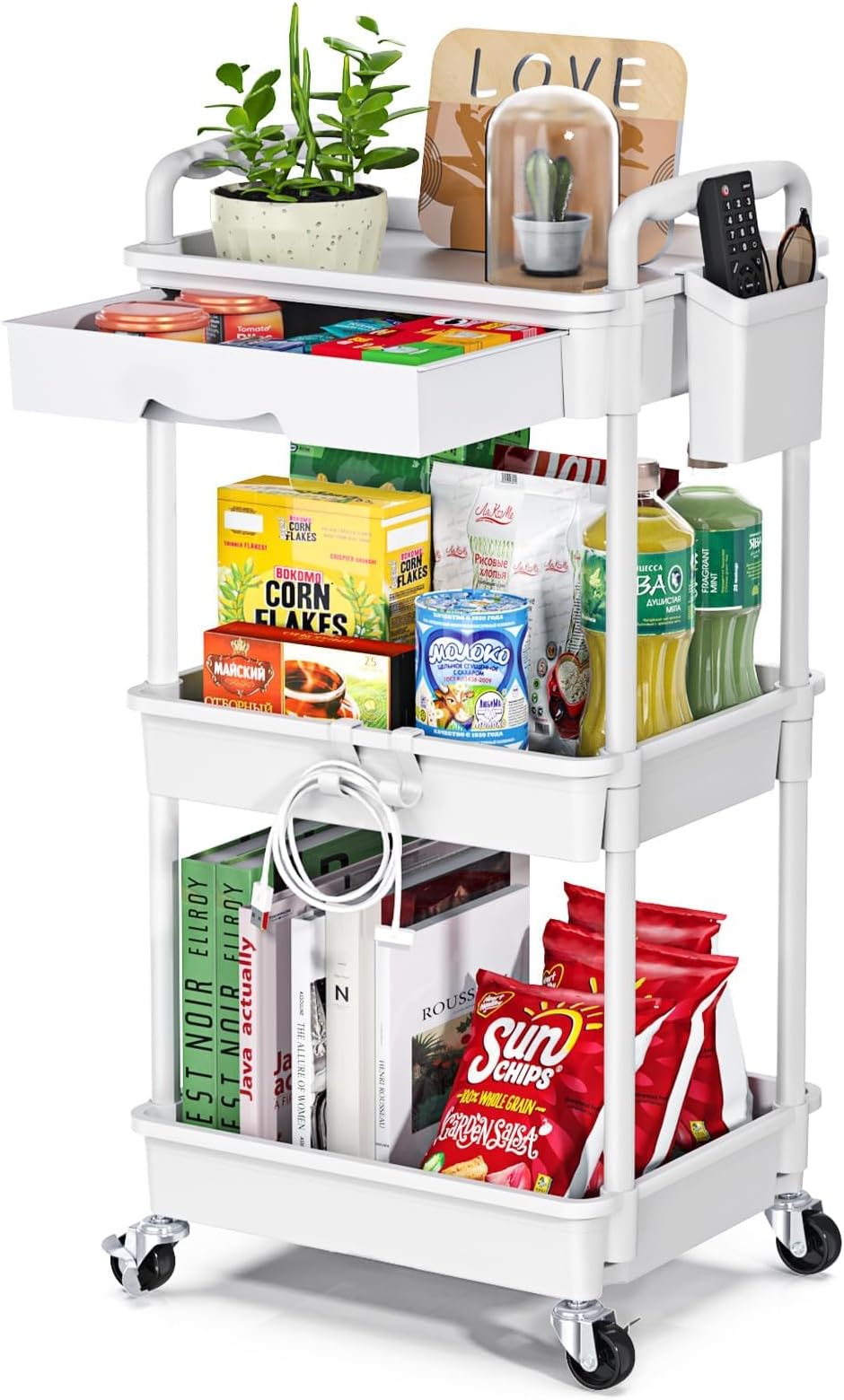 Amazon.com: EaseSky 3-Tier Rolling Cart with Drawer & Lockable Wheels ...