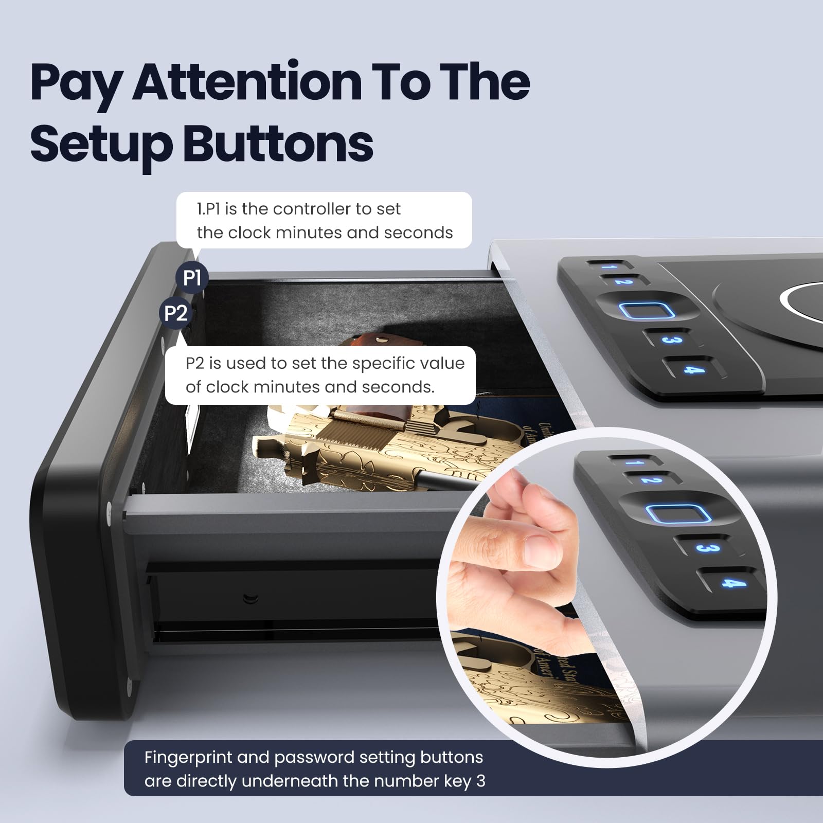 Snapklik.com : Grimtron Gun Safe For Handgun, Biometric Clock Safes