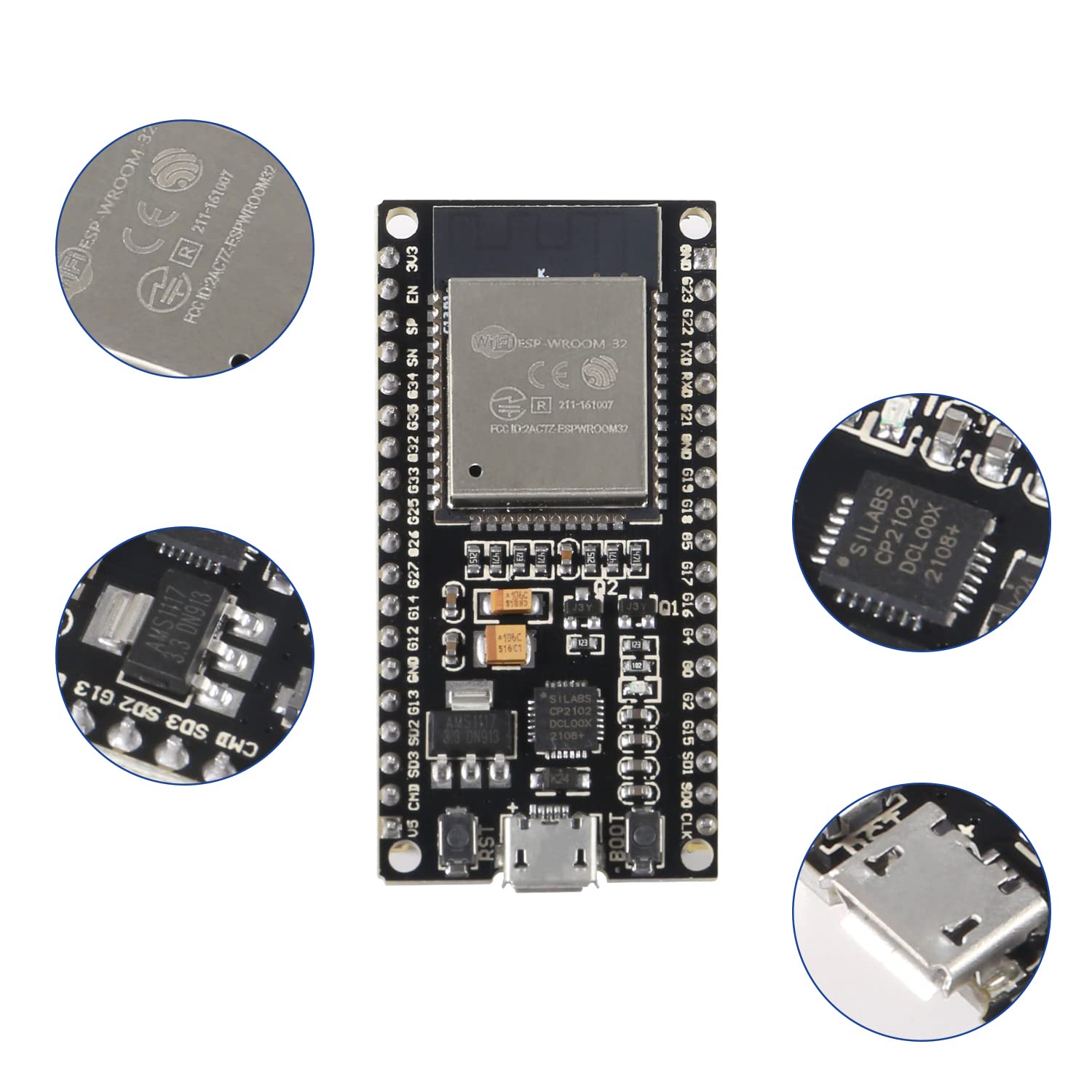 Snapklik.com : DORHEA 6PCS ESP32 38Pin Development Board ESP-32S Microcontroller Processor ...