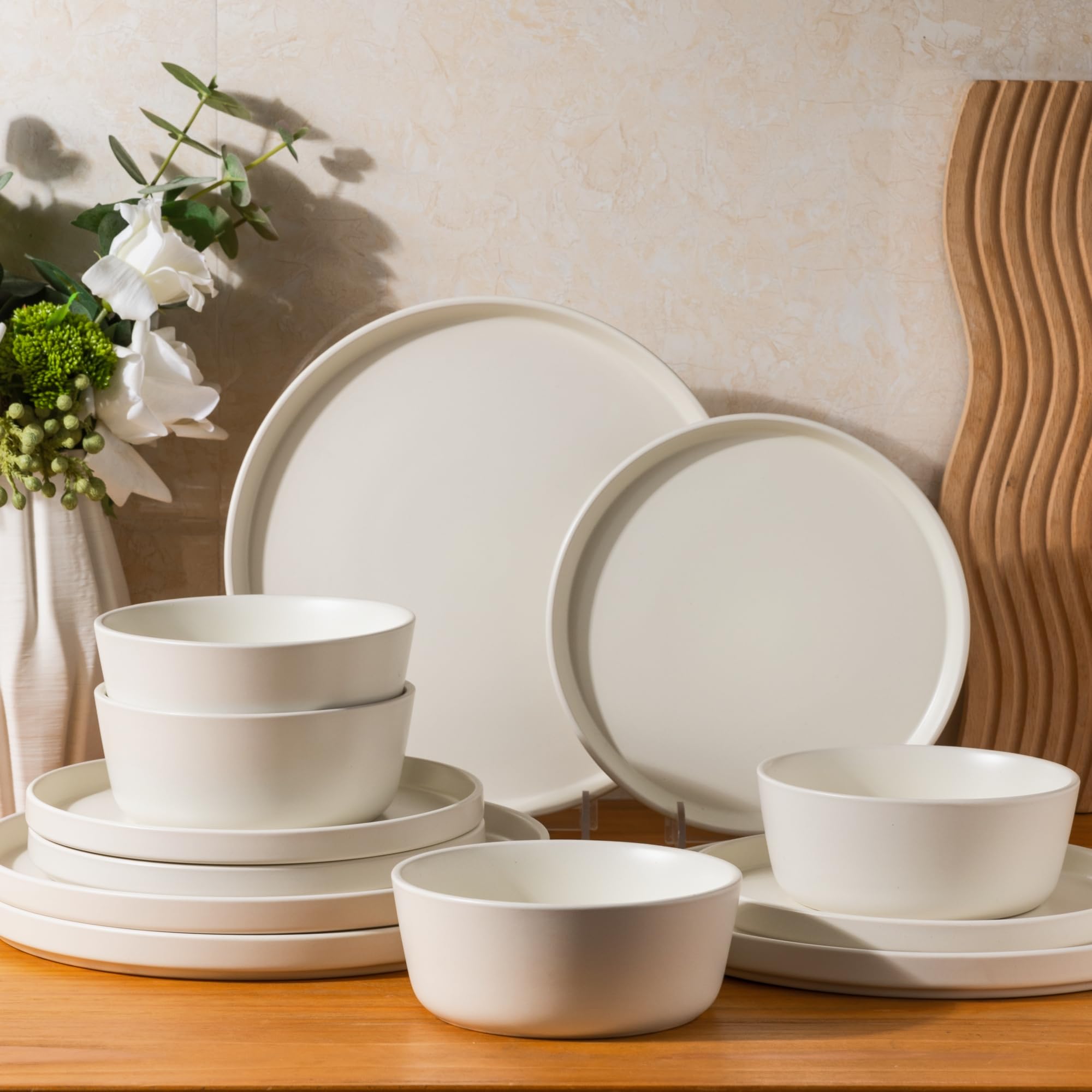 AmorArc Ceramic Dinnerware Sets for 4, Modern Flat Stoneware Plates and ...