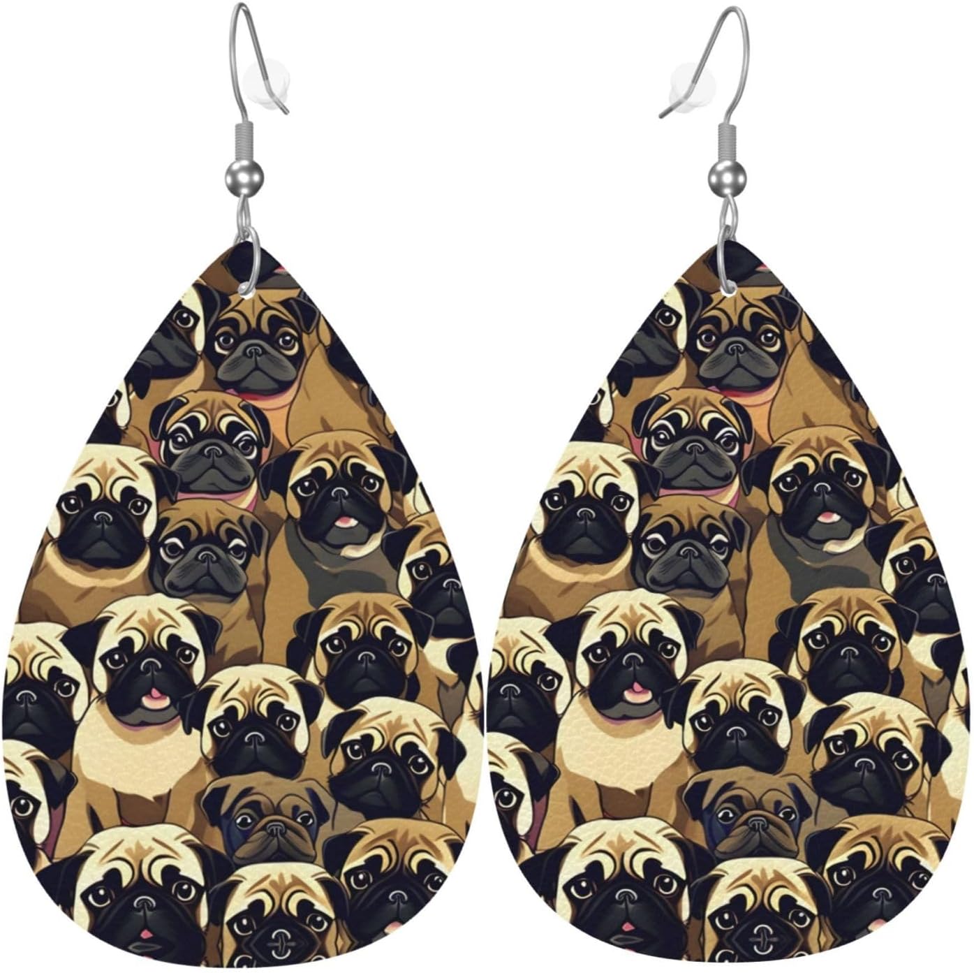 Leder Tropfen Ohrringe Viele Mops-Hundedrucke, Ohrringe Mode Ohrringe ...