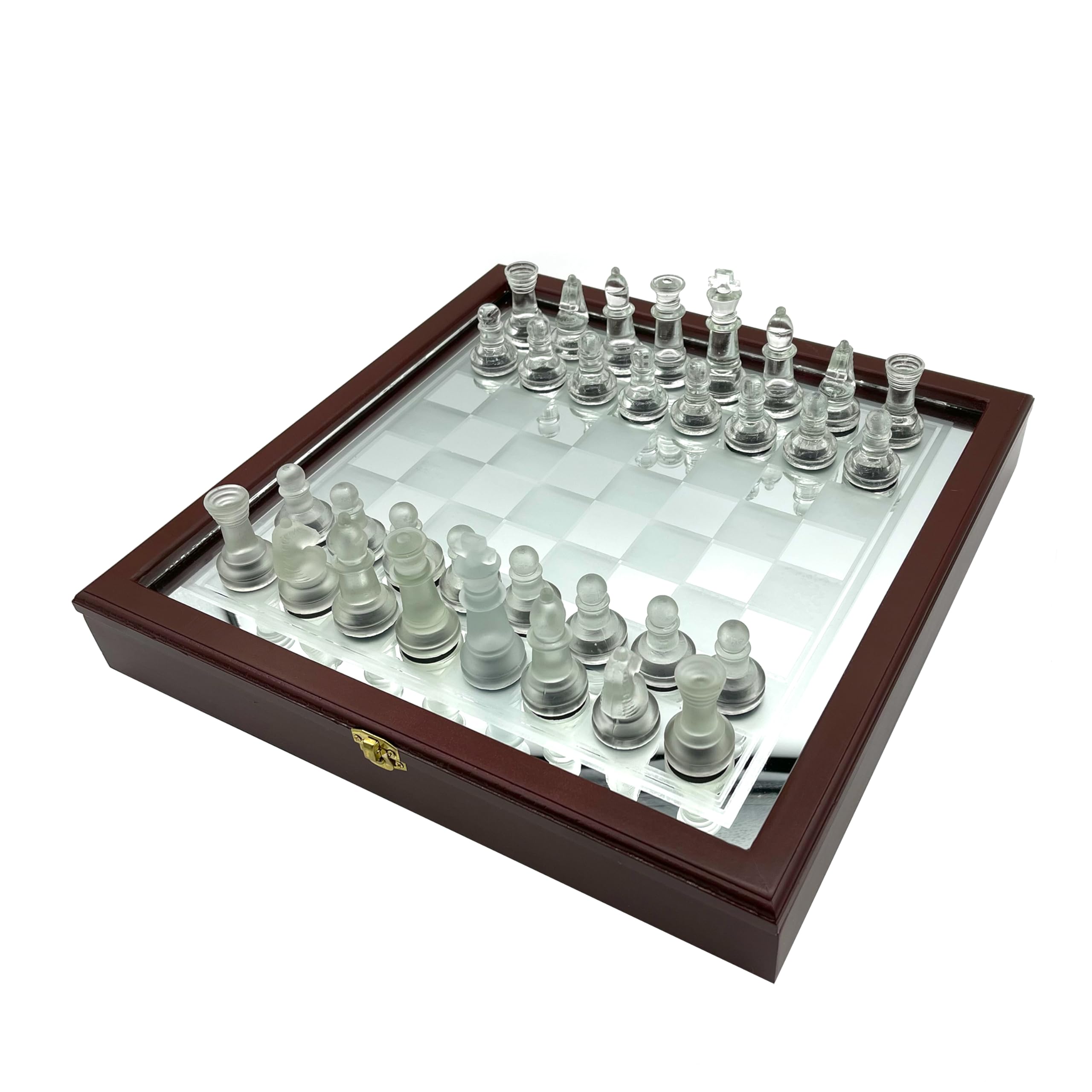 Tradeopia Deluxe Frosted and Clear Pieces Glass Chess Set with Wooden ...