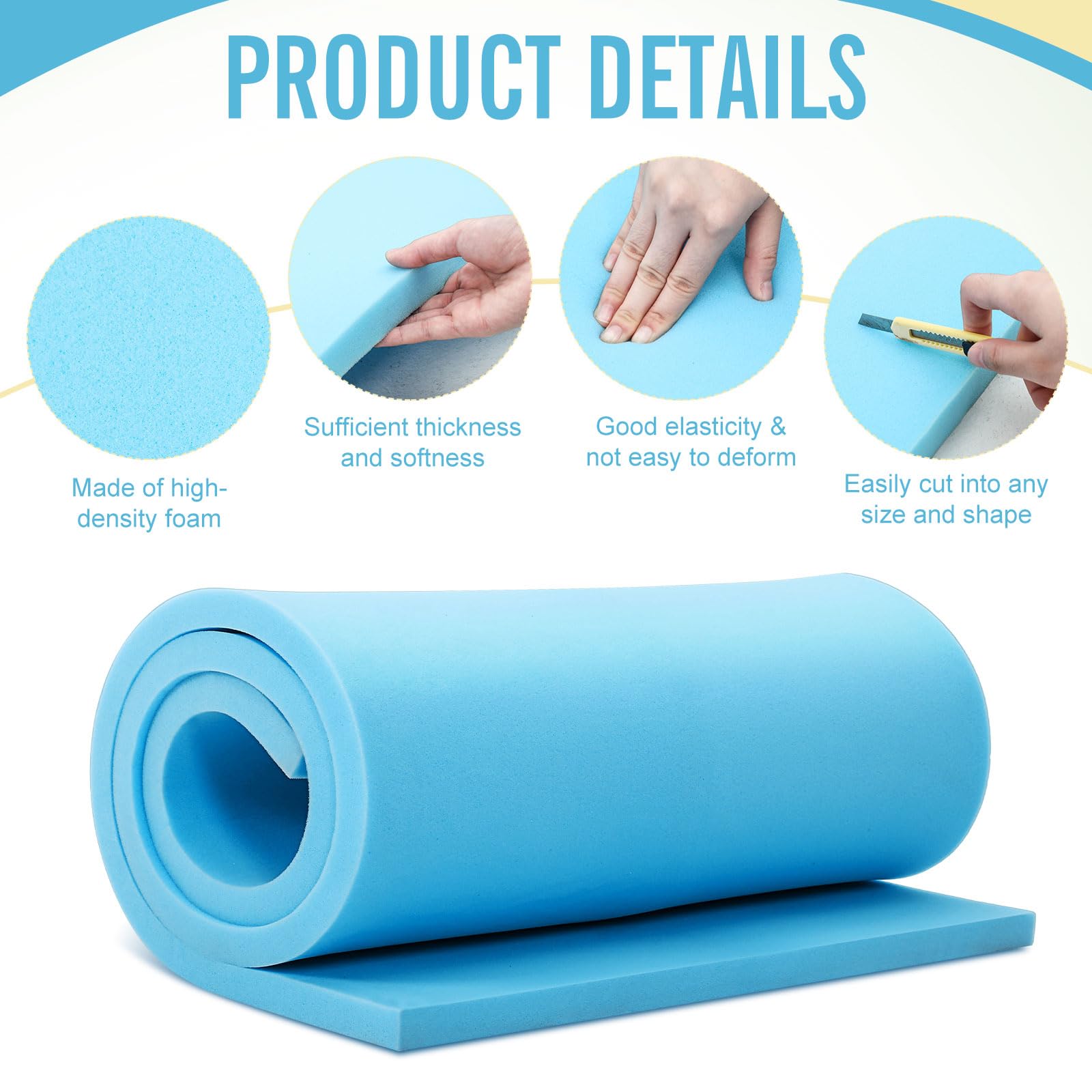 Snapklik.com : 2 Pcs Upholstery Foam 1" X 24" X 72" High Density ...