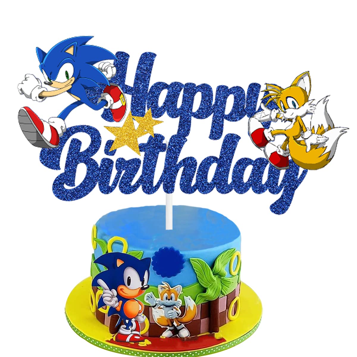 Buy GOGOPARTY Blue Happy Birthday Cake Topper Cute Cartoon Cake 