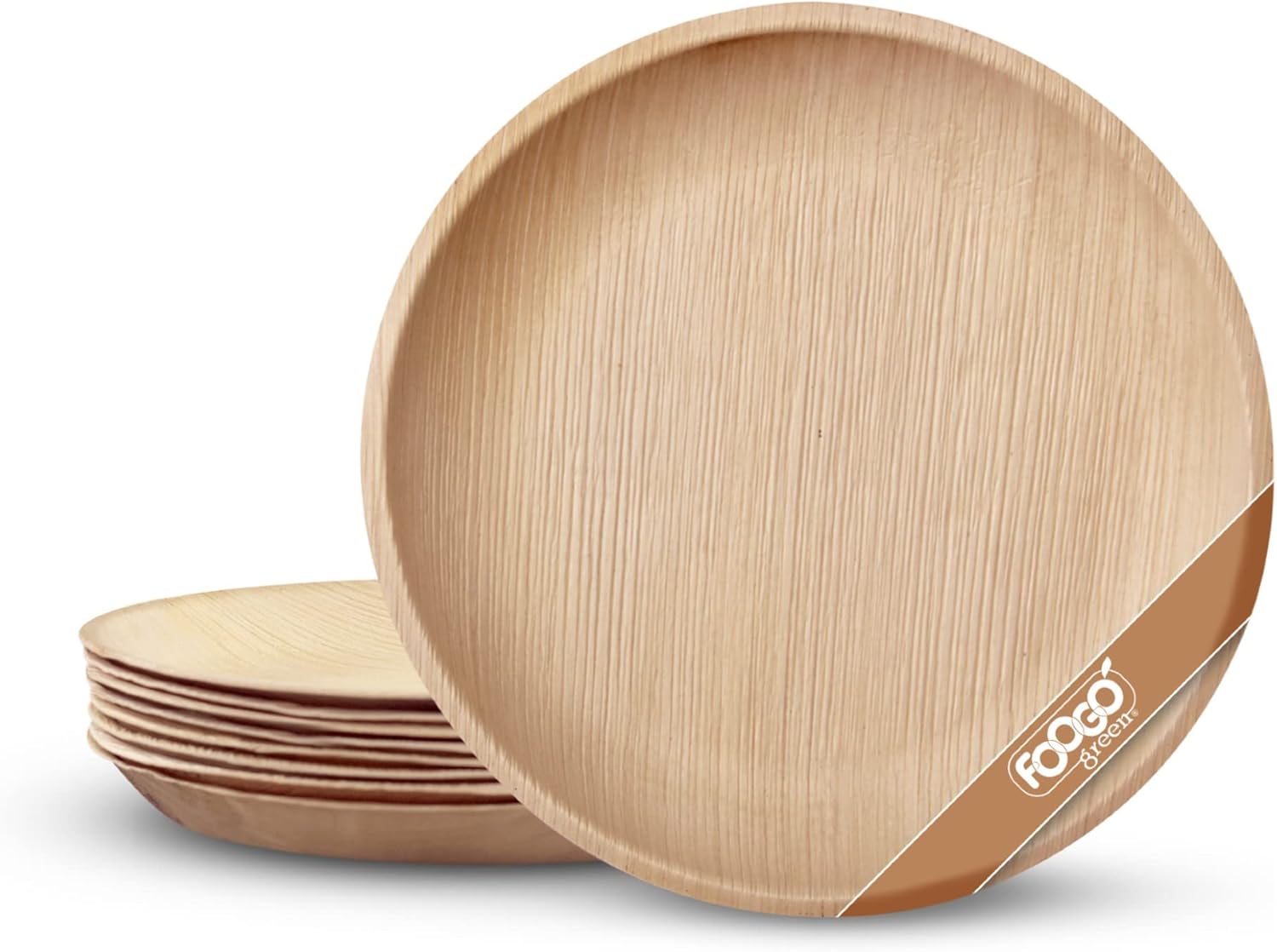 FOOGO Green 25 Disposable Palm Leaf Plates 9"(23cm) Large Round Eco ...