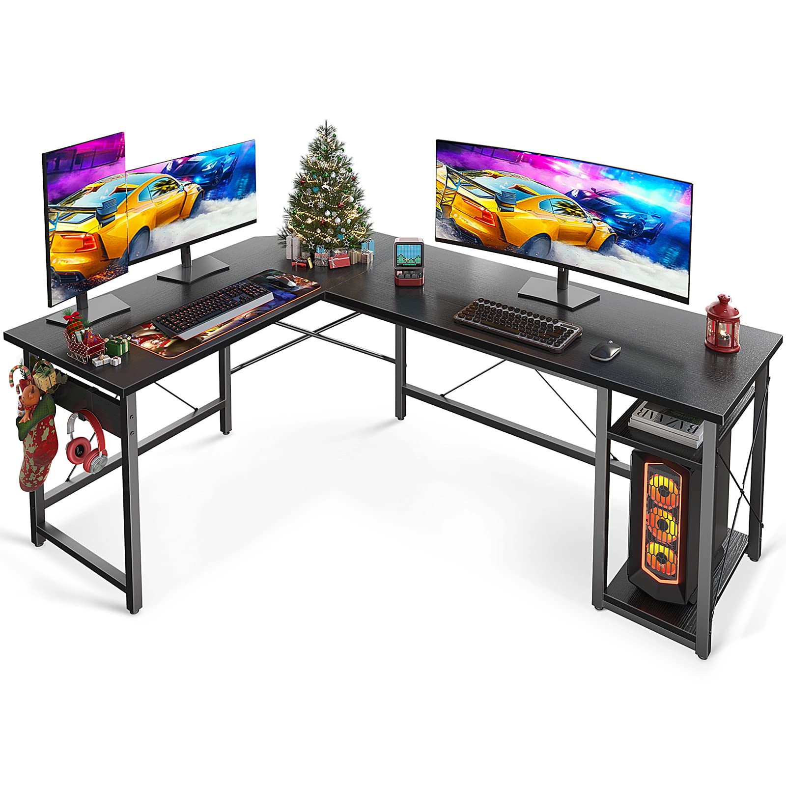 Coleshome L Shaped Computer Desk 66" with Storage Shelves, Corner ...