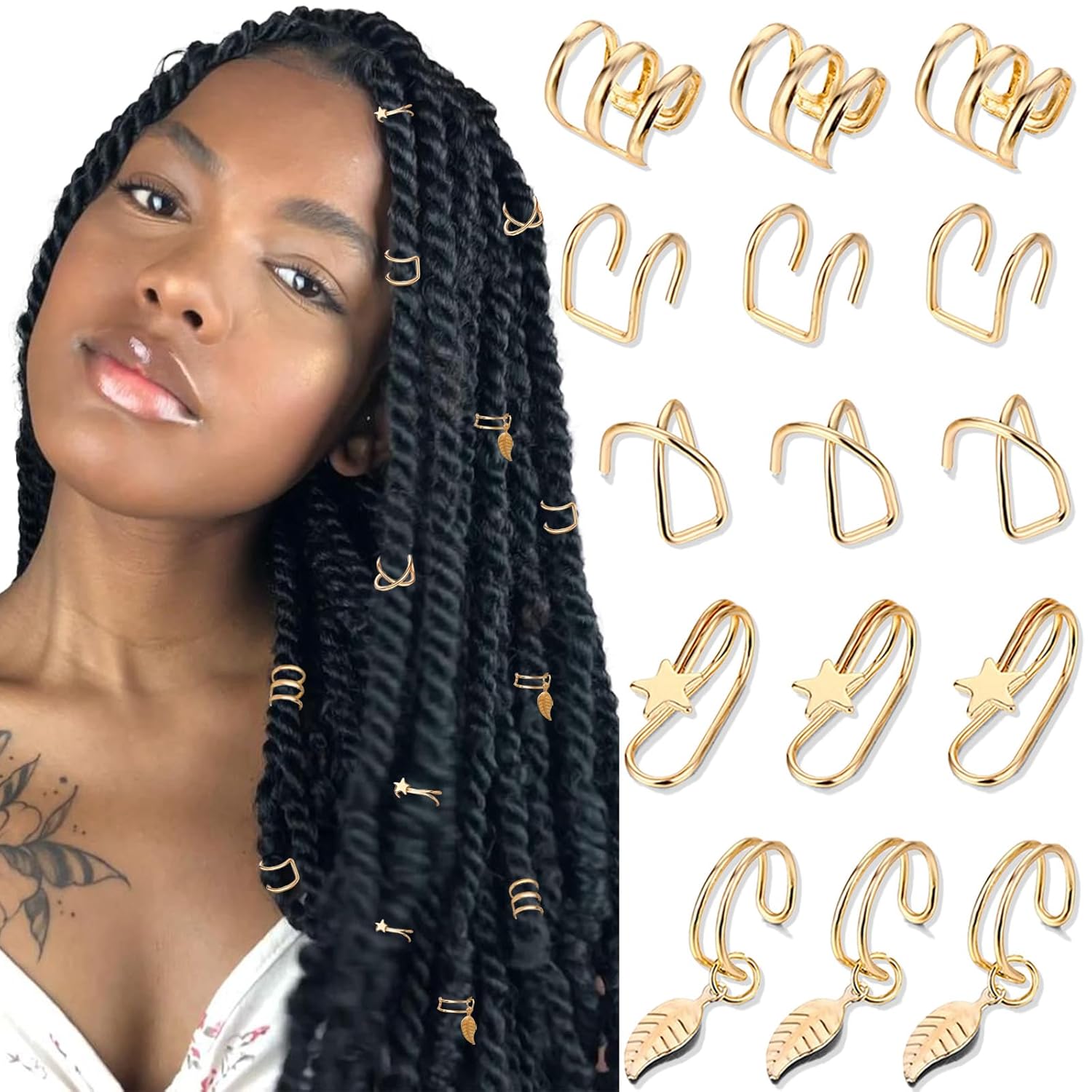 Amazon.com : NAISKA 15PCS Hair Jewelry Set - Metal Alloy Braid Clips ...
