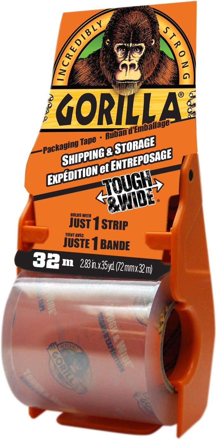 Gorilla Heavy Duty Packing Tape Tough & Wide w/Dispenser, Extra Thick ...