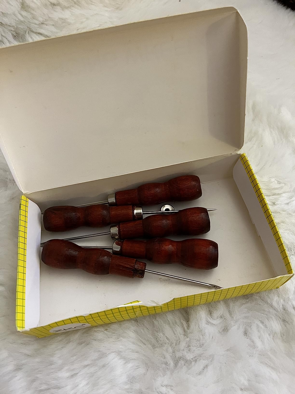 Amazon.com: Sewing Hook Awl,5PCS Wooden Handle Awl Hole Punch Sewing ...