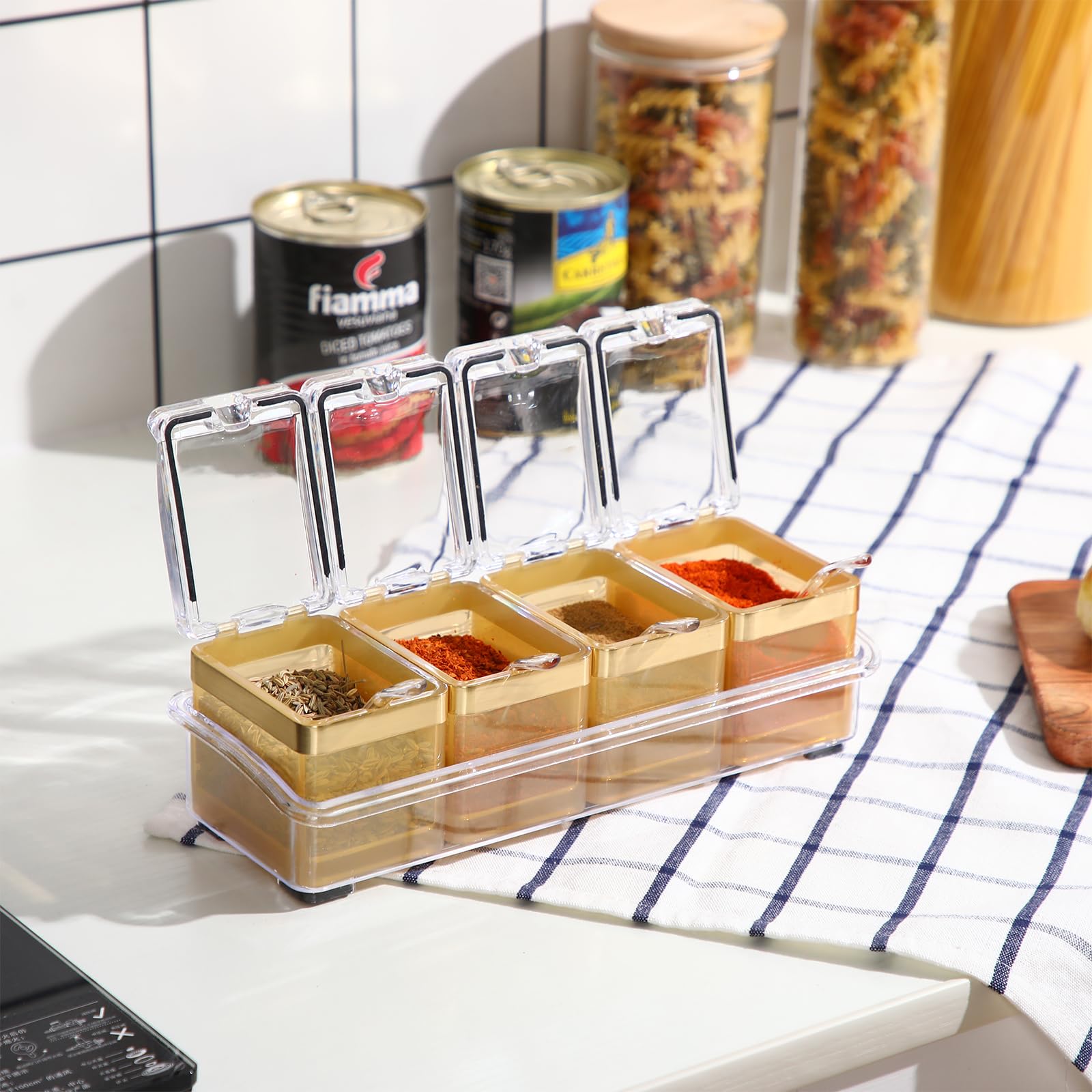 4 Sets Acrylic Seasoning Box 16 Pieces Seasoning Rack Spice Pots ...