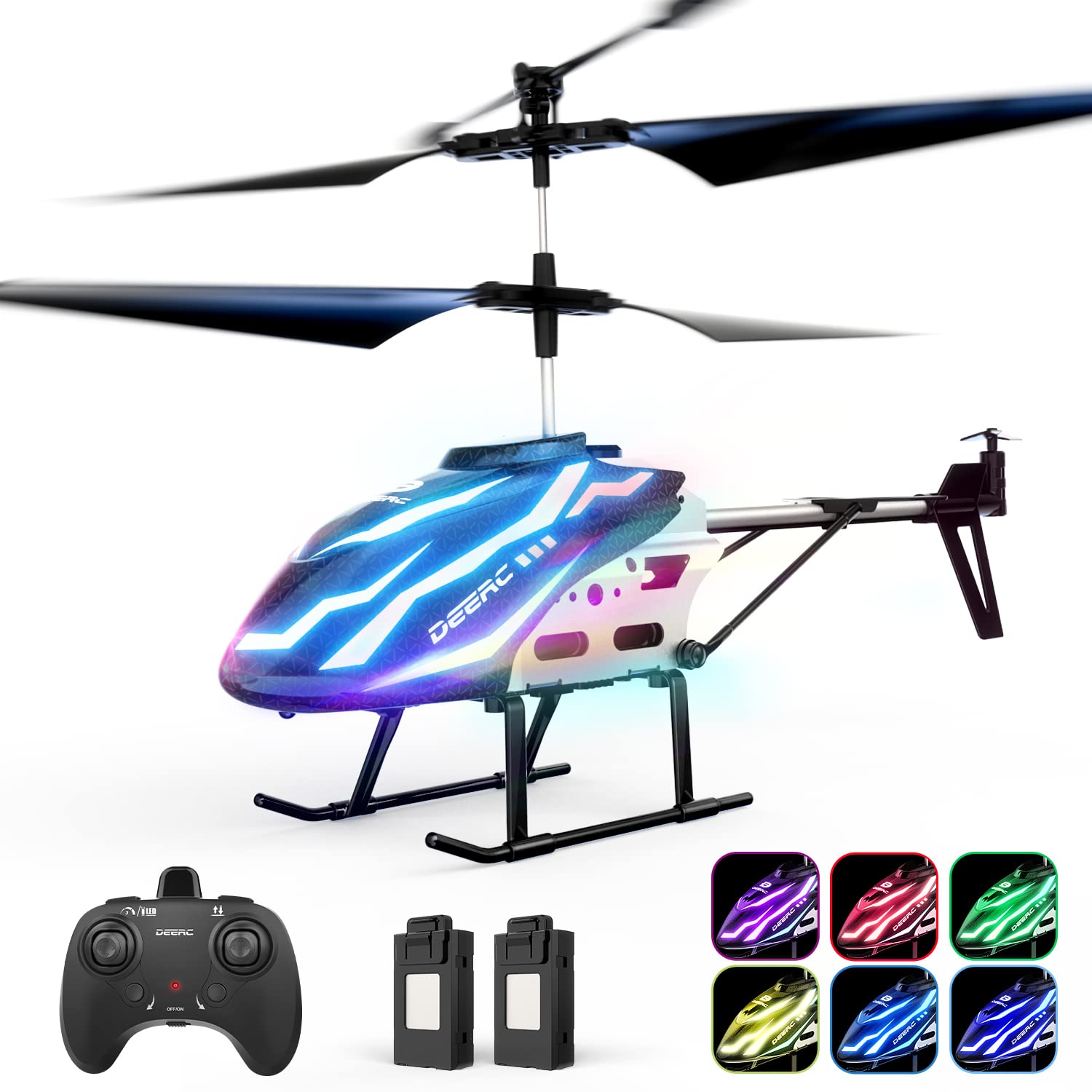 DEERC DE23 RC Helicopter W/ 7 Colors Light, 2.4GHz Remote Control ...