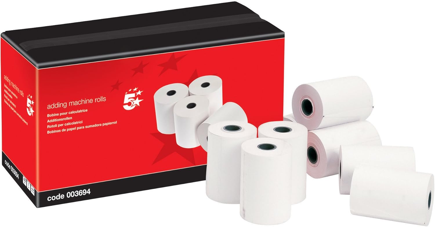 Amazon.com : 5 Star Office Adding Machine Paper Rolls Single-Ply 55gsm ...