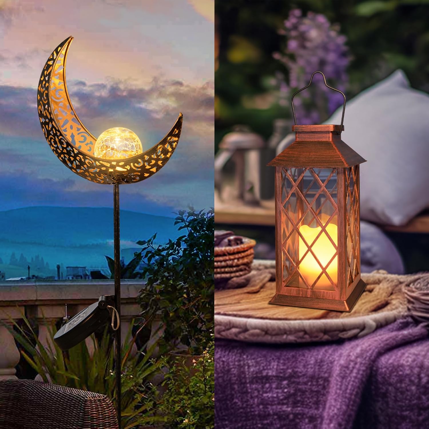 Amazon.com : HOMEIMPRO 1 Moon Solar Lights, 2Pack Candle Solar Lanterns ...