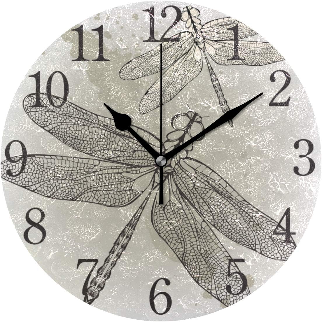 Amazon.com: Kigai Watercolor Dragonflies Wall Clock, Silent Non Ticking ...