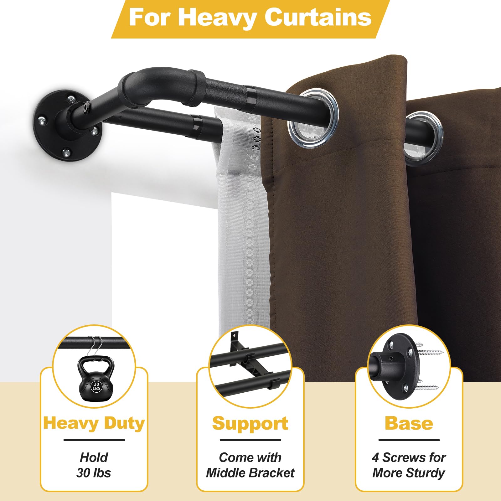 Snapklik.com : Double Curtain Rods For Windows 28 To 48 Inch Industrial ...