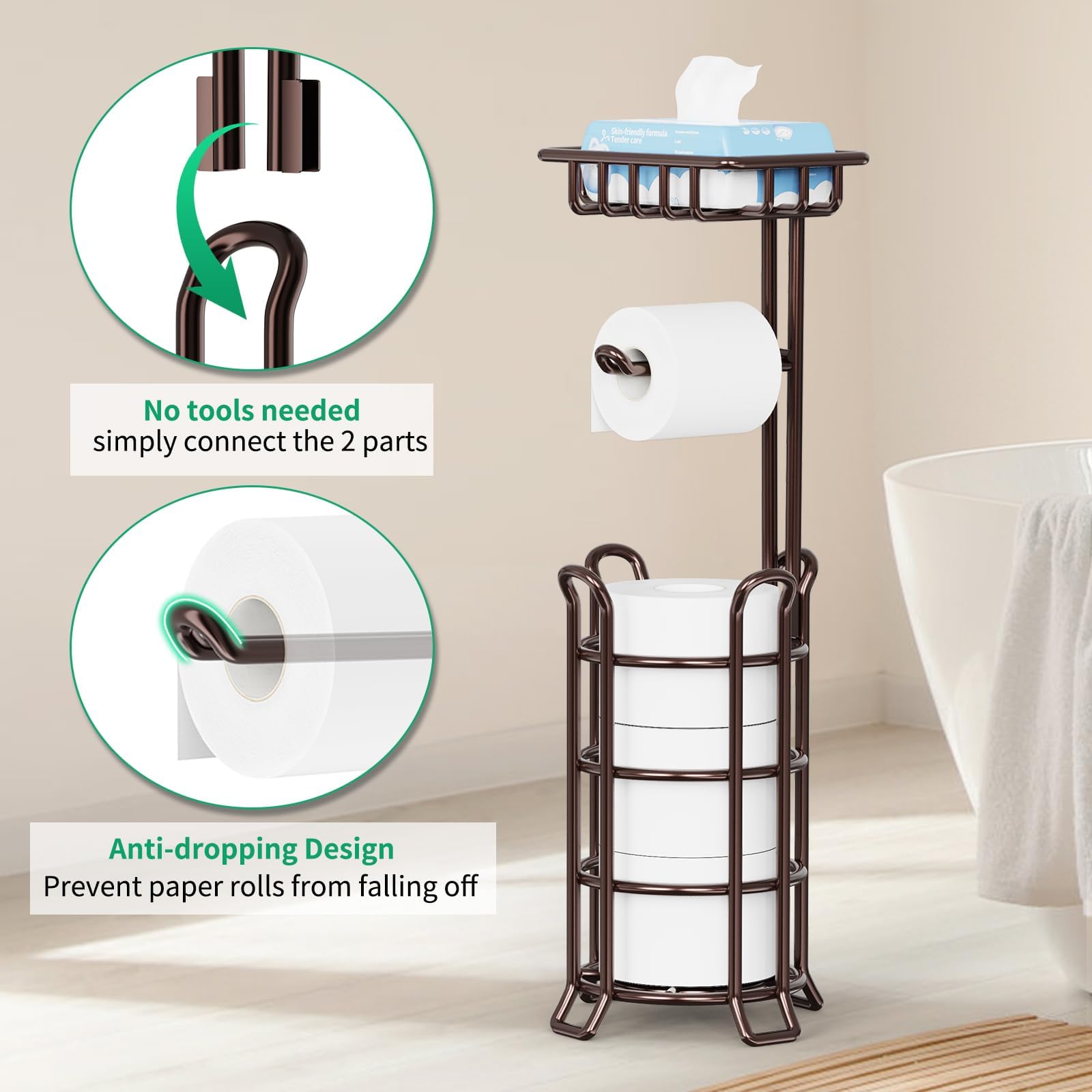Snapklik.com : TomCare Toilet Paper Holder Upgraded Toilet Paper Stand