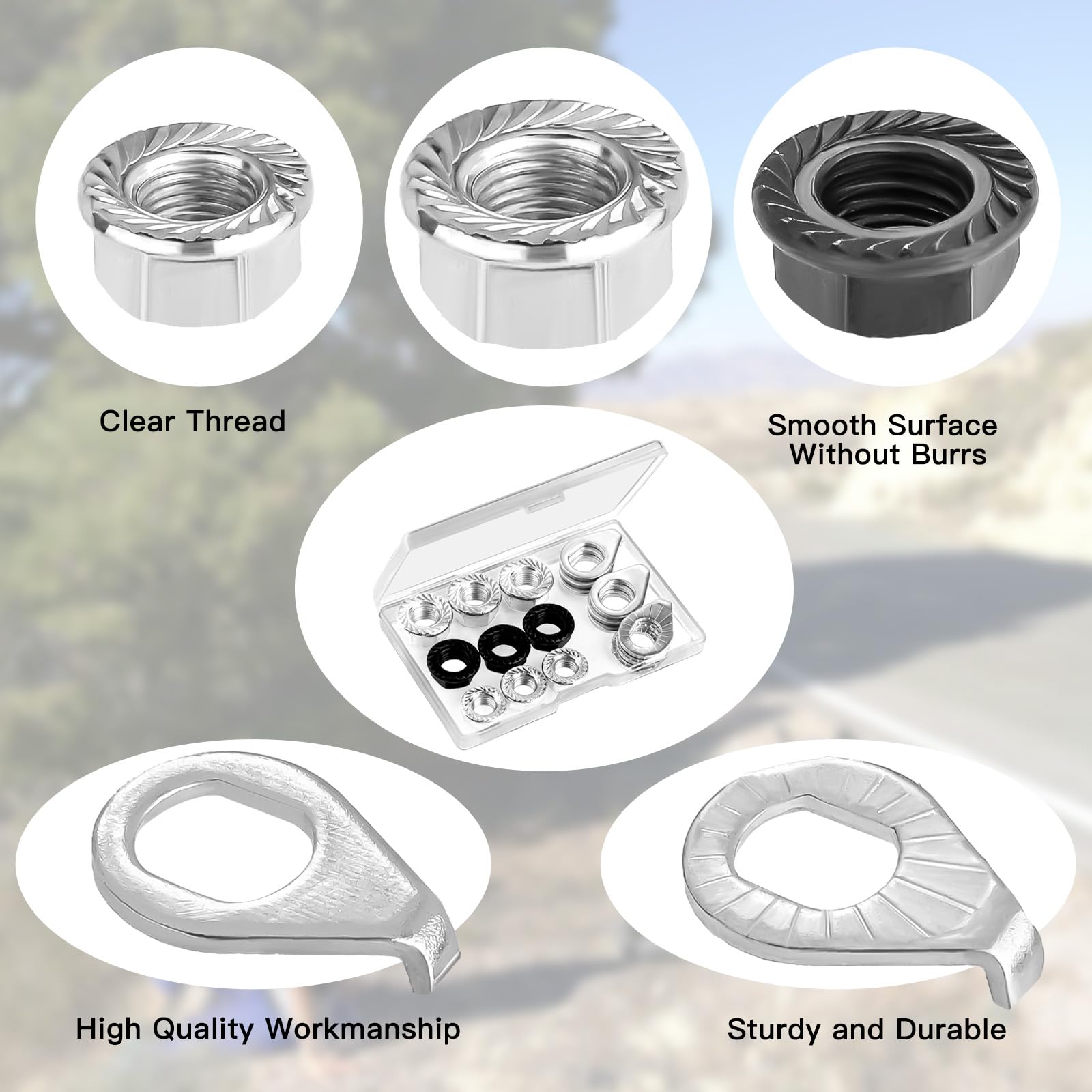 M8 M9.5 M10 Nuts EMagTech 24PC Bike Wheel Axle Nut & Safety Washer Kit - M8 M9.5 M10 For ...