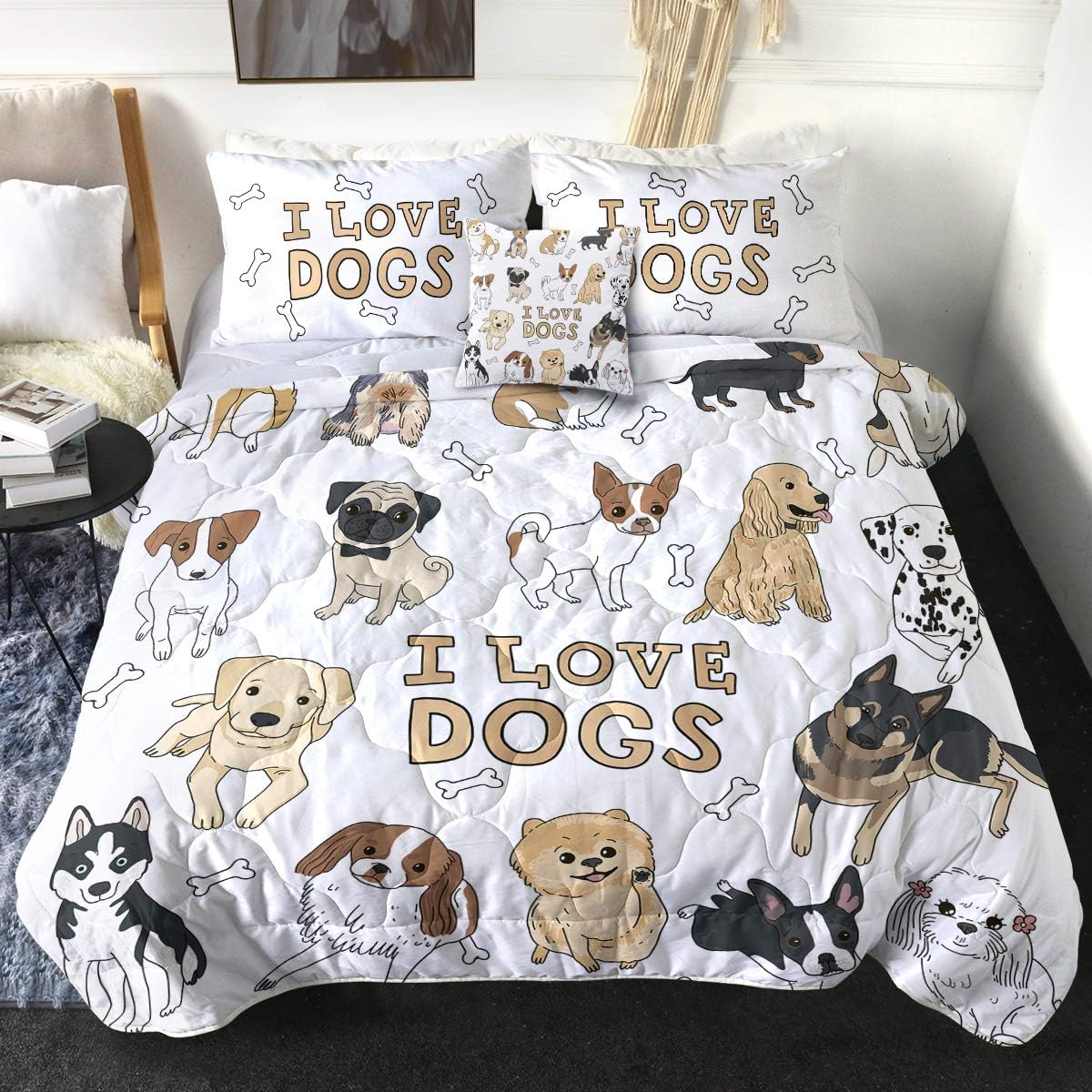 Amazon.com: Animals Dogs Bedding, Full/Queen Size Bedspread/Coverlet ...