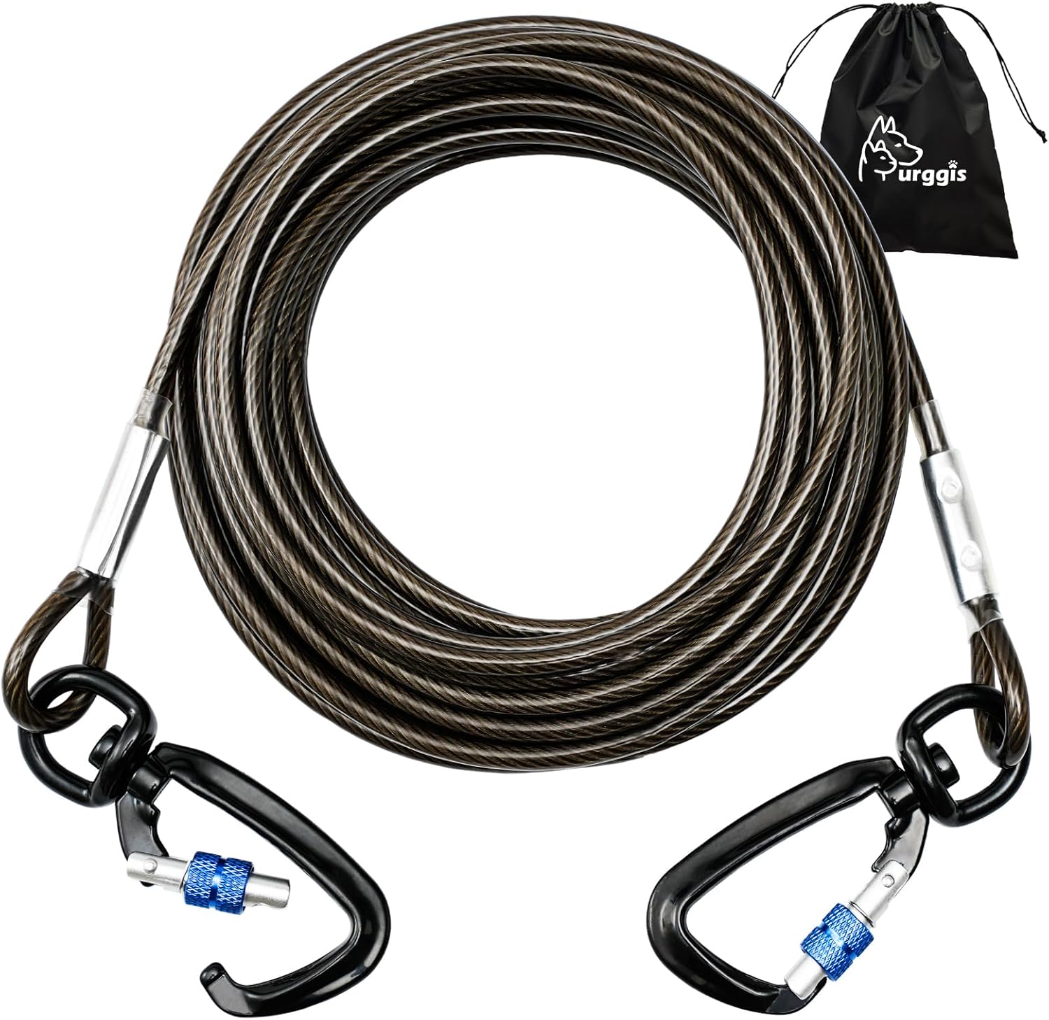 Amazon.com : Furggis Dog Tie Out Cable,10/15/20/30/50FT Dog Run Cable ...