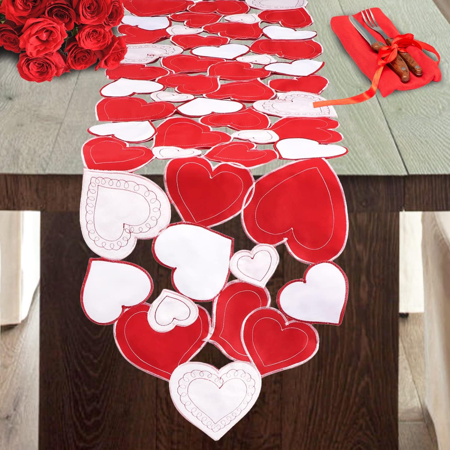 Amazon.com: Embroidered Love Heart Table Runners Valentines Day Table ...