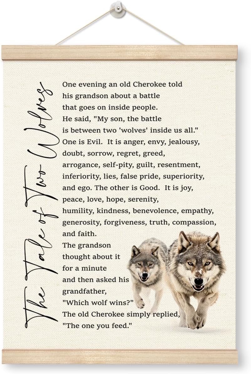 Amazon.com: Wolf Poster, Wolfs Canvas Poster Decor, Tale of Two Wolves ...
